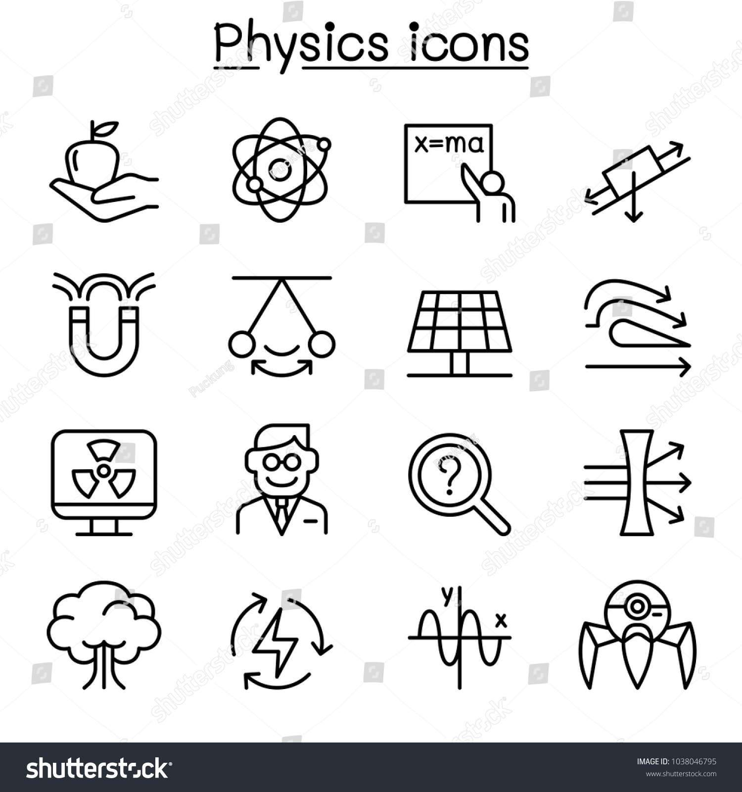 Physics Icon Set Thin Line Style Stock Vector (Royalty Free) 1038046795