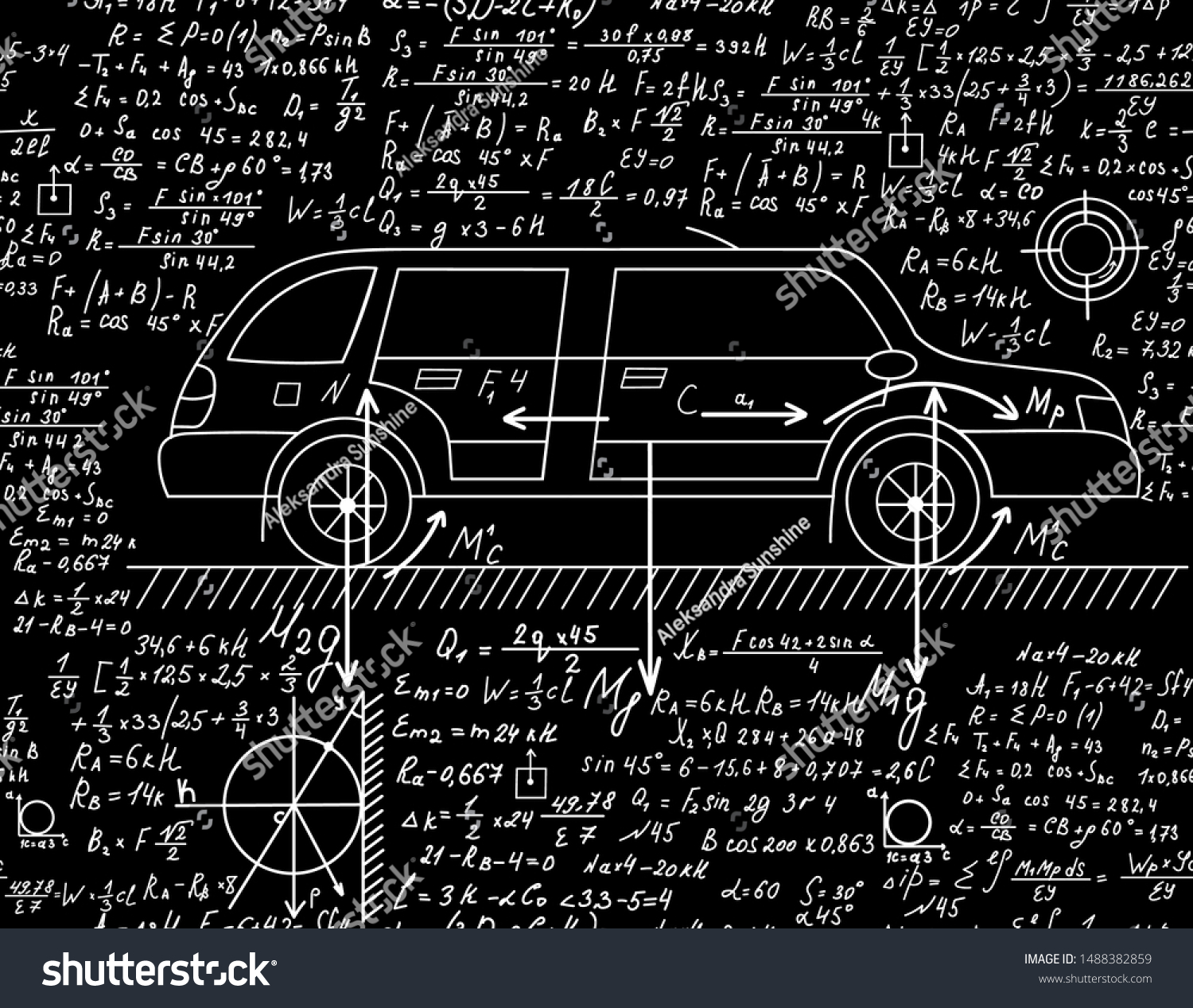 Physics Vector Seamless Pattern Car Handwritten Stock Vector (Royalty ...