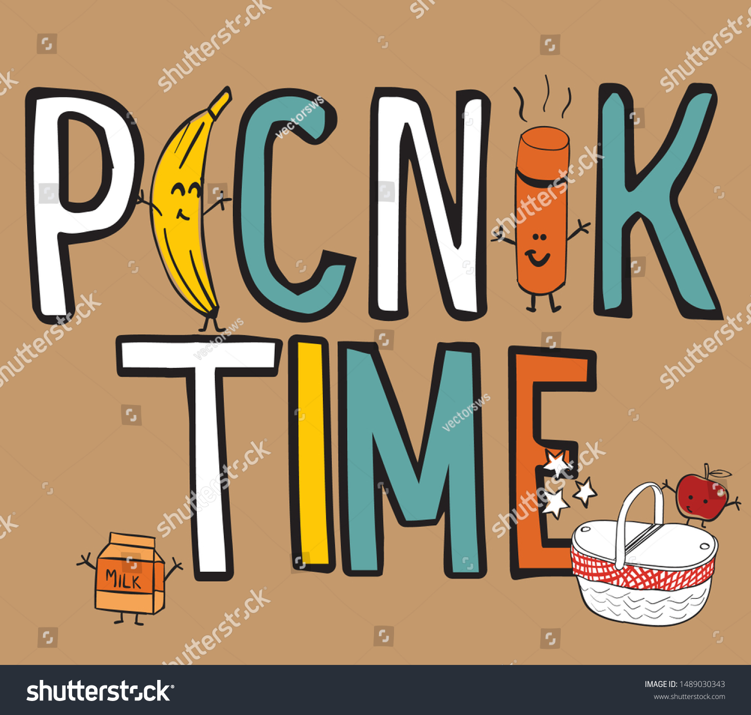 Picnic Time Vector Kids Print Stock Vector (Royalty Free) 1489030343