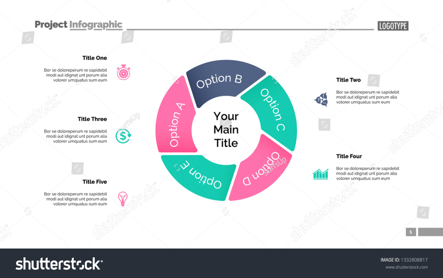 Pie Chart Five Elements Diagram Option Stock Vector (Royalty Free ...