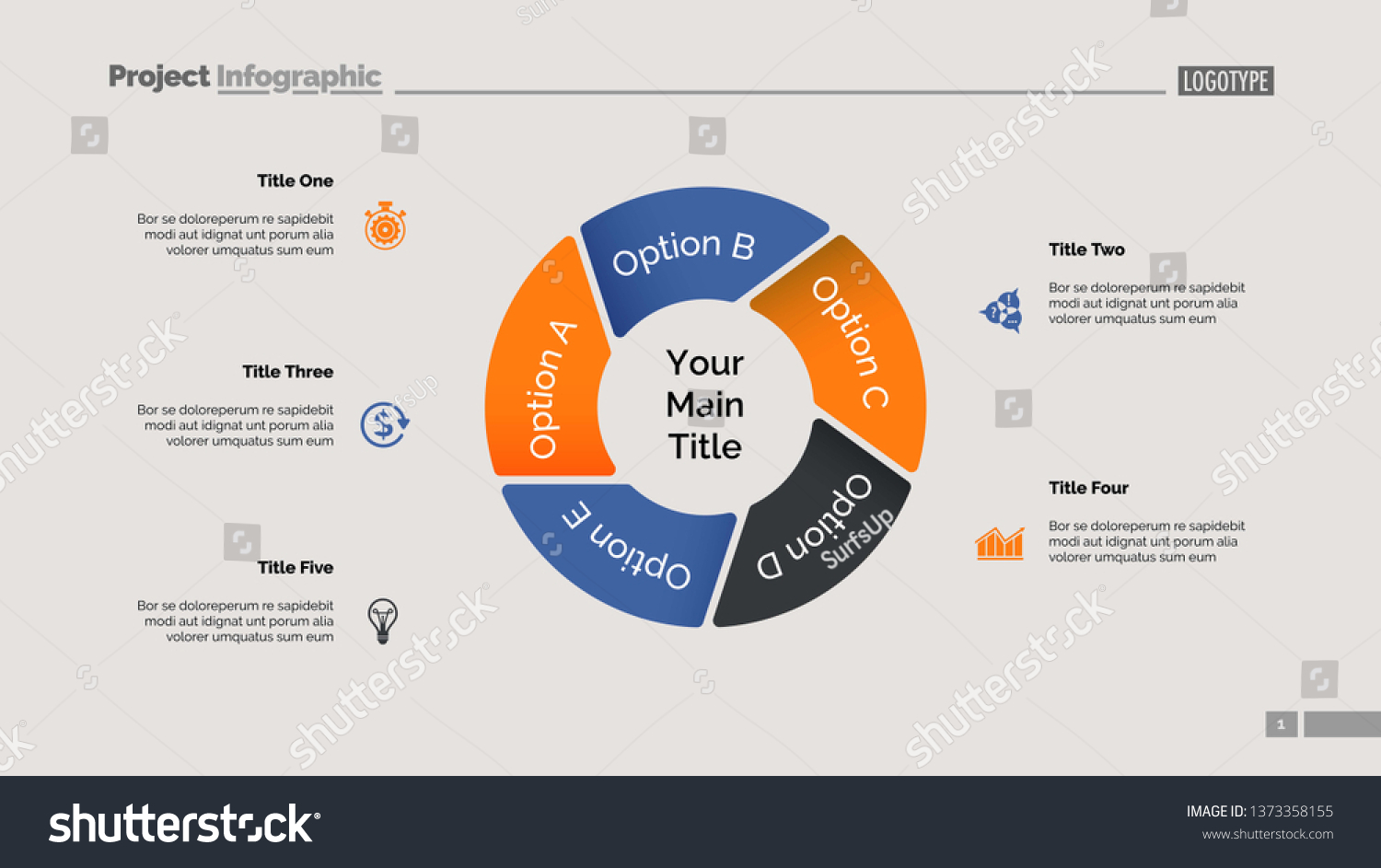 Pie Chart Five Elements Diagram Option Stock Vector (Royalty Free ...
