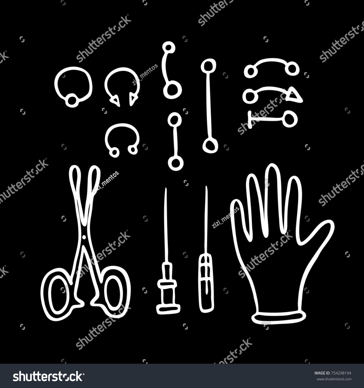 Piercing Doodle Icons Stock Vector (Royalty Free) 754298194