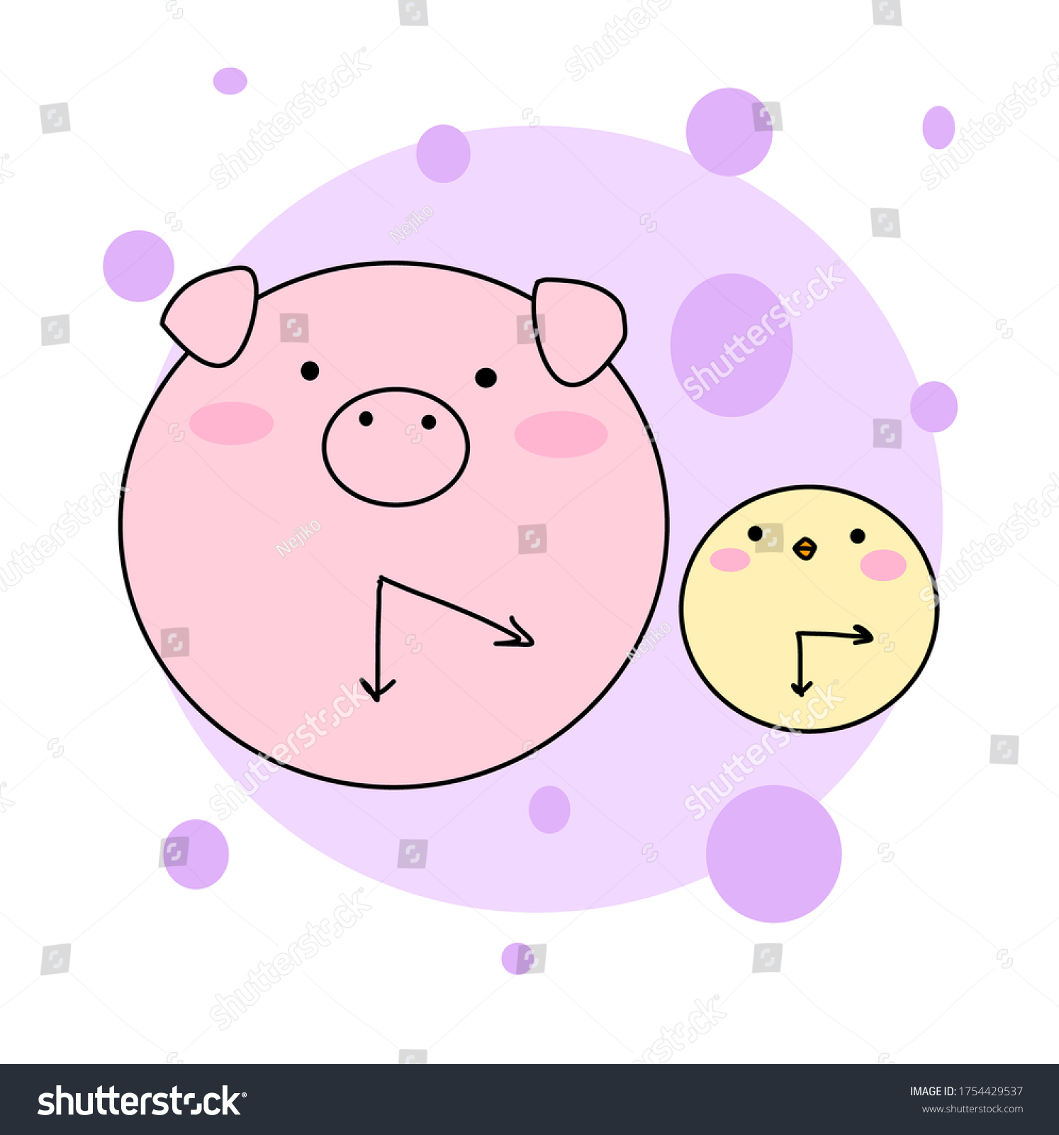 Pig Chick Clock Stock Vector (Royalty Free) 1754429537