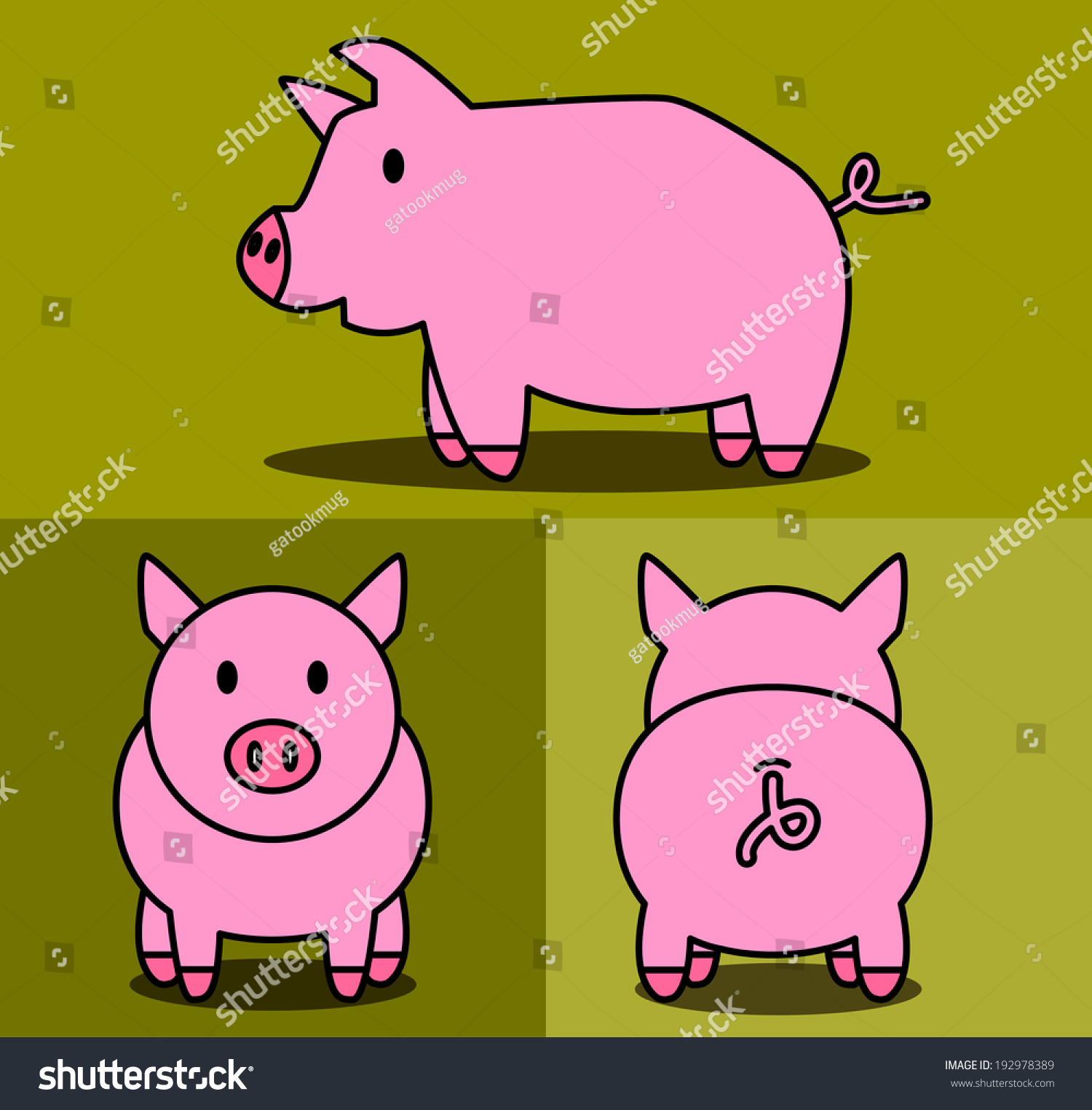 Pig Cartoon Pattern Side View Front Stock Vector 192978389 - Shutterstock
