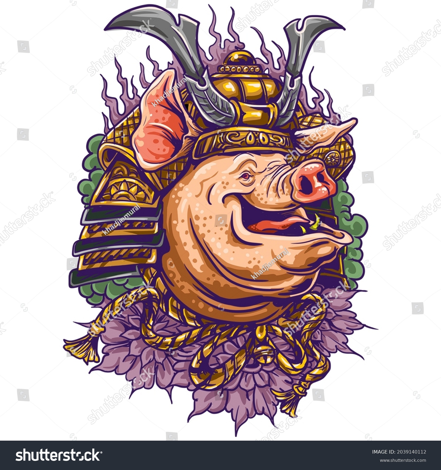 Pig Head Samurai Illustration Vector Stock Vector (Royalty Free) 2039140112