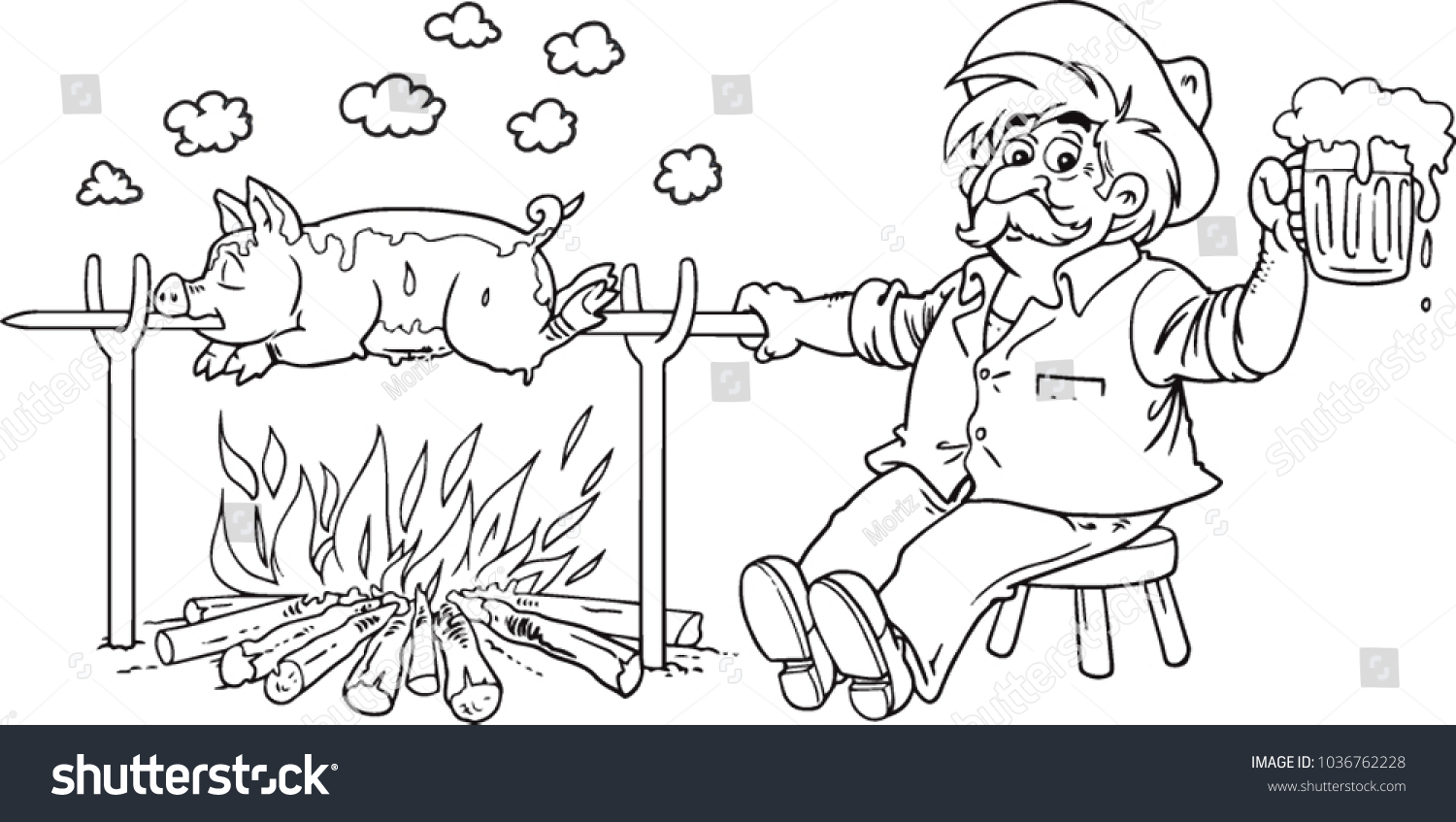 Pig Roasting Over Fire Stock Vector (Royalty Free) 1036762228 ...