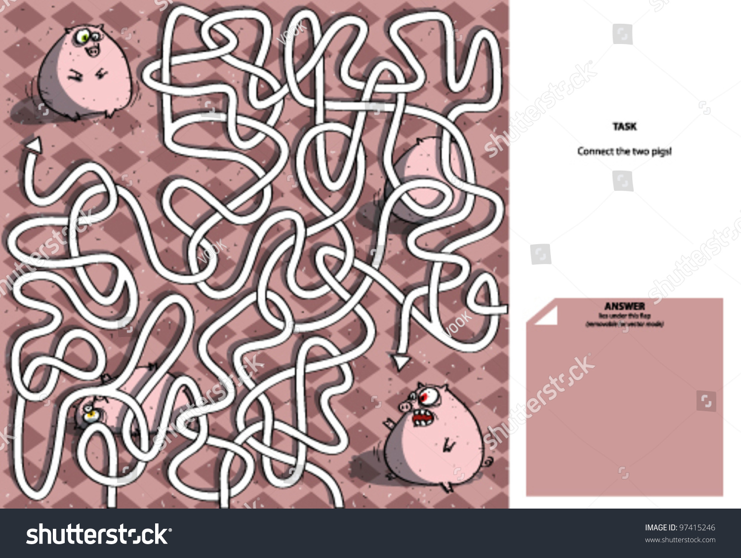 Pigs Cartoon Maze Game Solution Stock Vector (Royalty Free) 97415246 ...