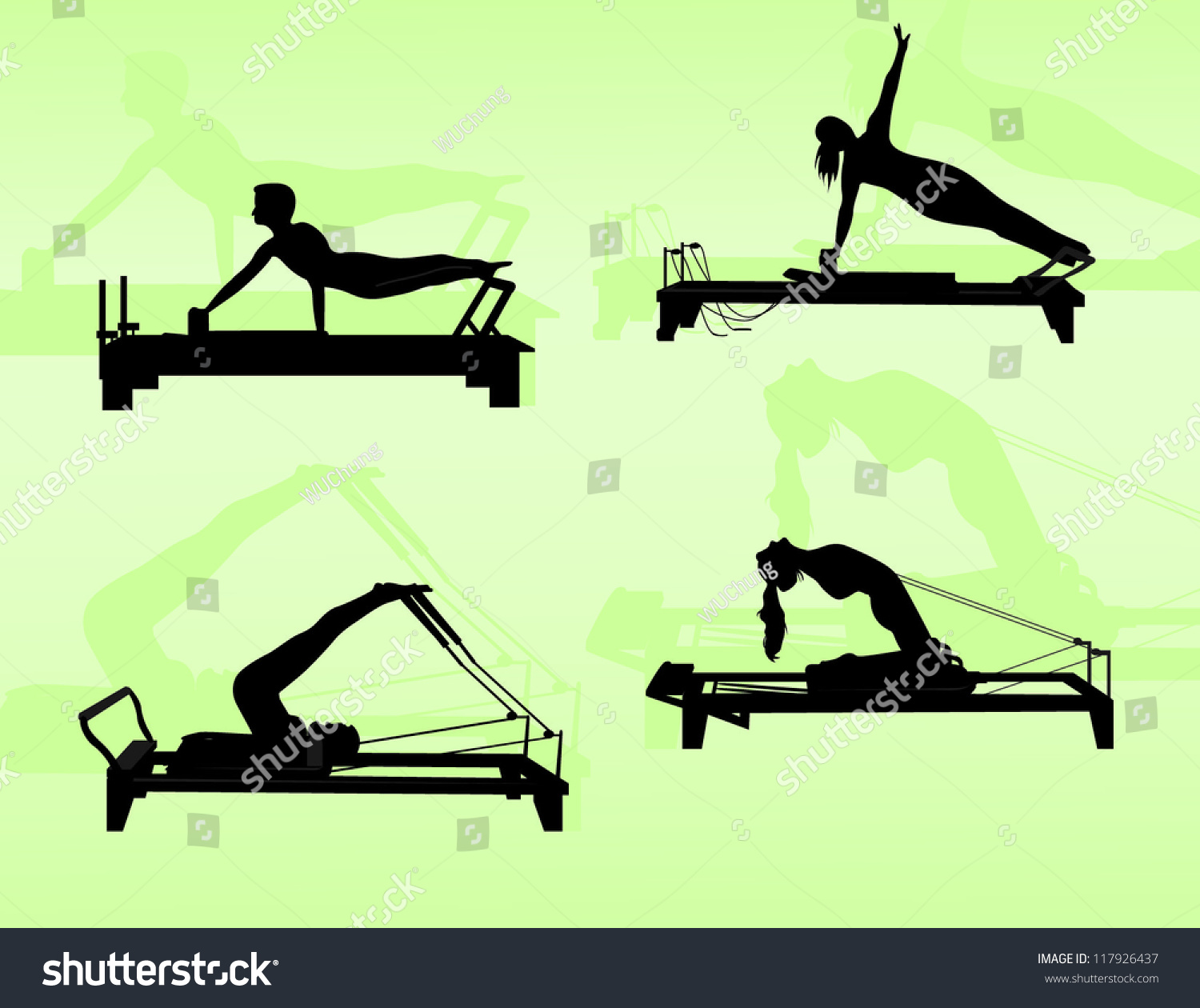 Pilates Exercise On Reformer Stock Vector 117926437 - Shutterstock