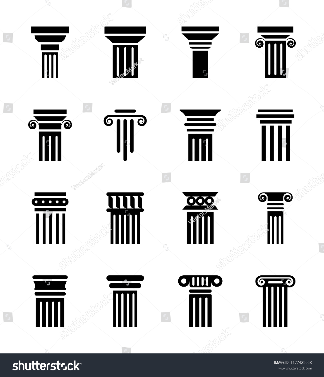 Pillar Drawings Icons Stock Vector (Royalty Free) 1177425058