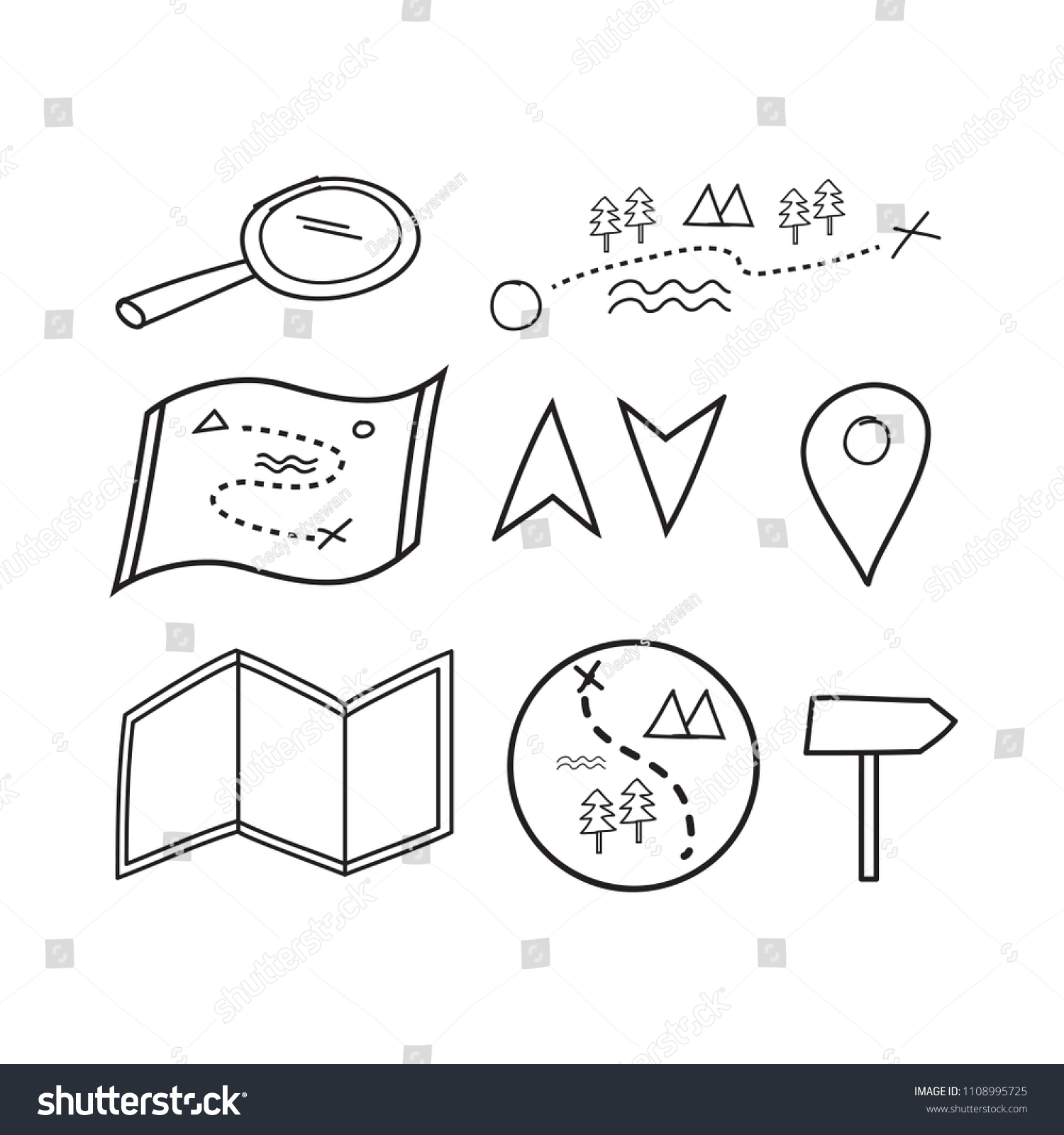 Pin Map Doodle Vector Hand Drawn Stock Vector (Royalty Free) 1108995725