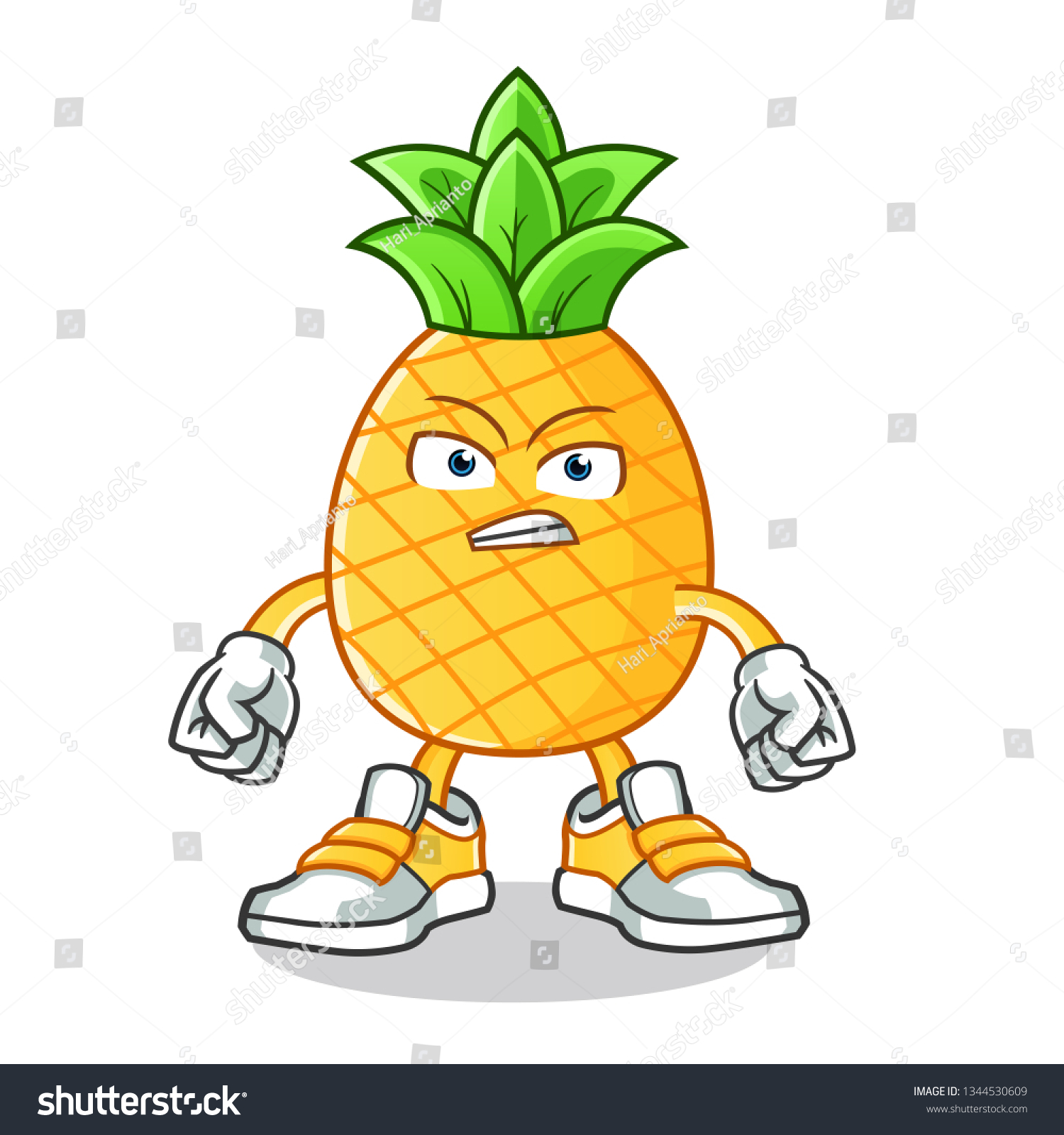 Vektor Stok Pineapple Angry Mascot Vector Cartoon Illustration (Tanpa ...