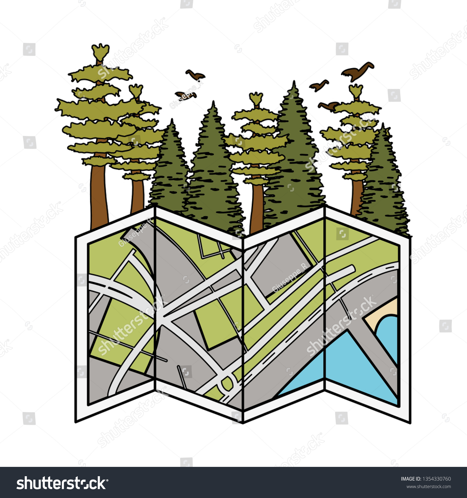 Pines Trees Forest Scene Paper Map Stock Vector (Royalty Free ...