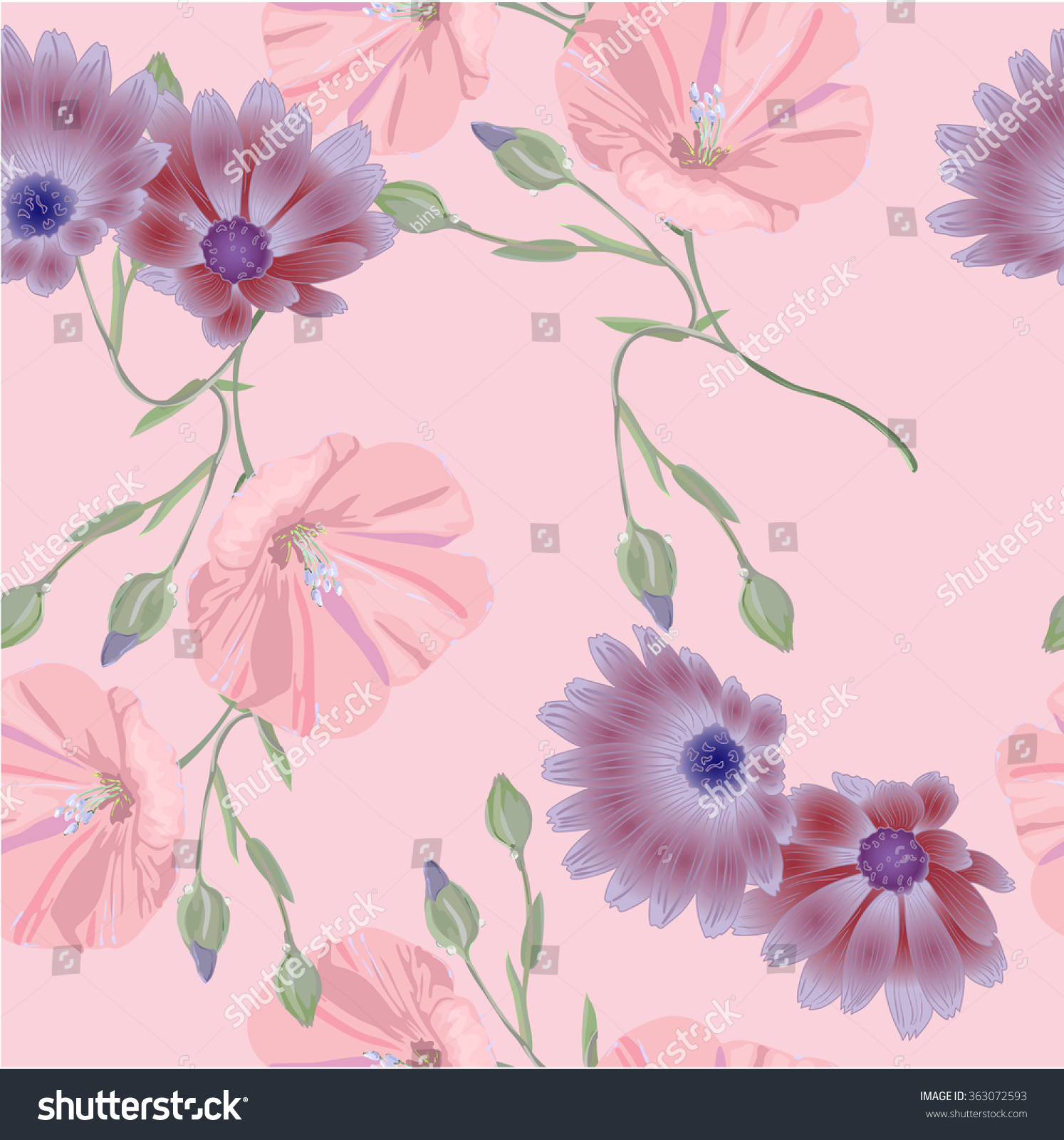 Pink Background Spring Flowers Stock Vector (Royalty Free) 363072593 ...