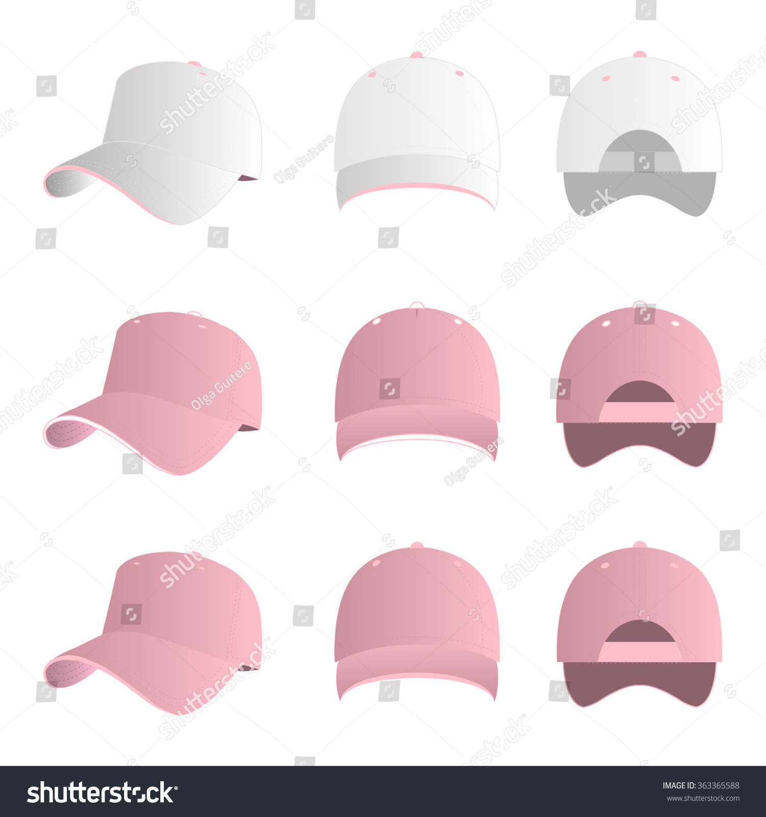 Pink Baseball Cap Vector Set Stock Vector (Royalty Free) 363365588