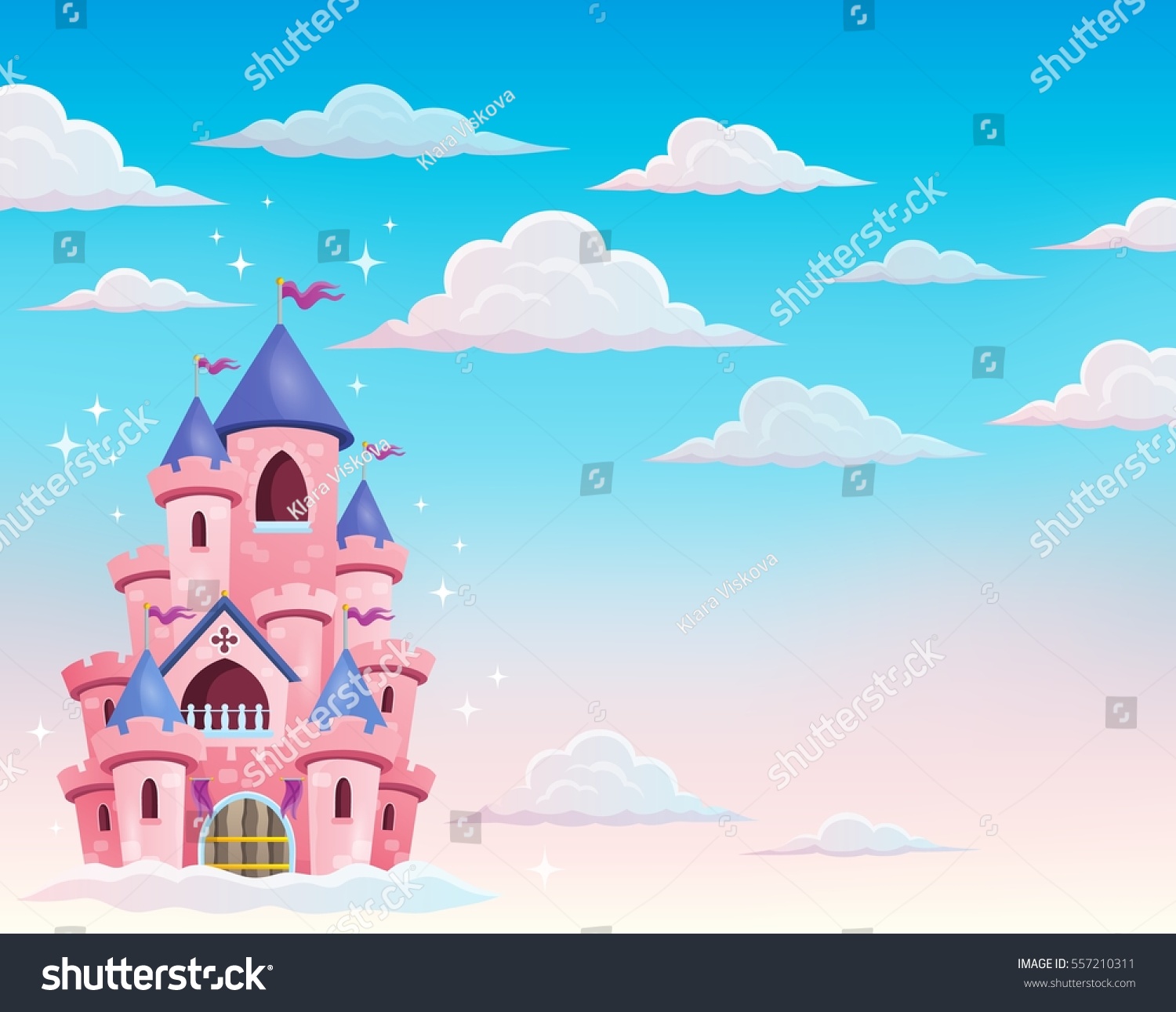 Castillo rosa en nubes tema 1: vector de stock (libre de regalías ...