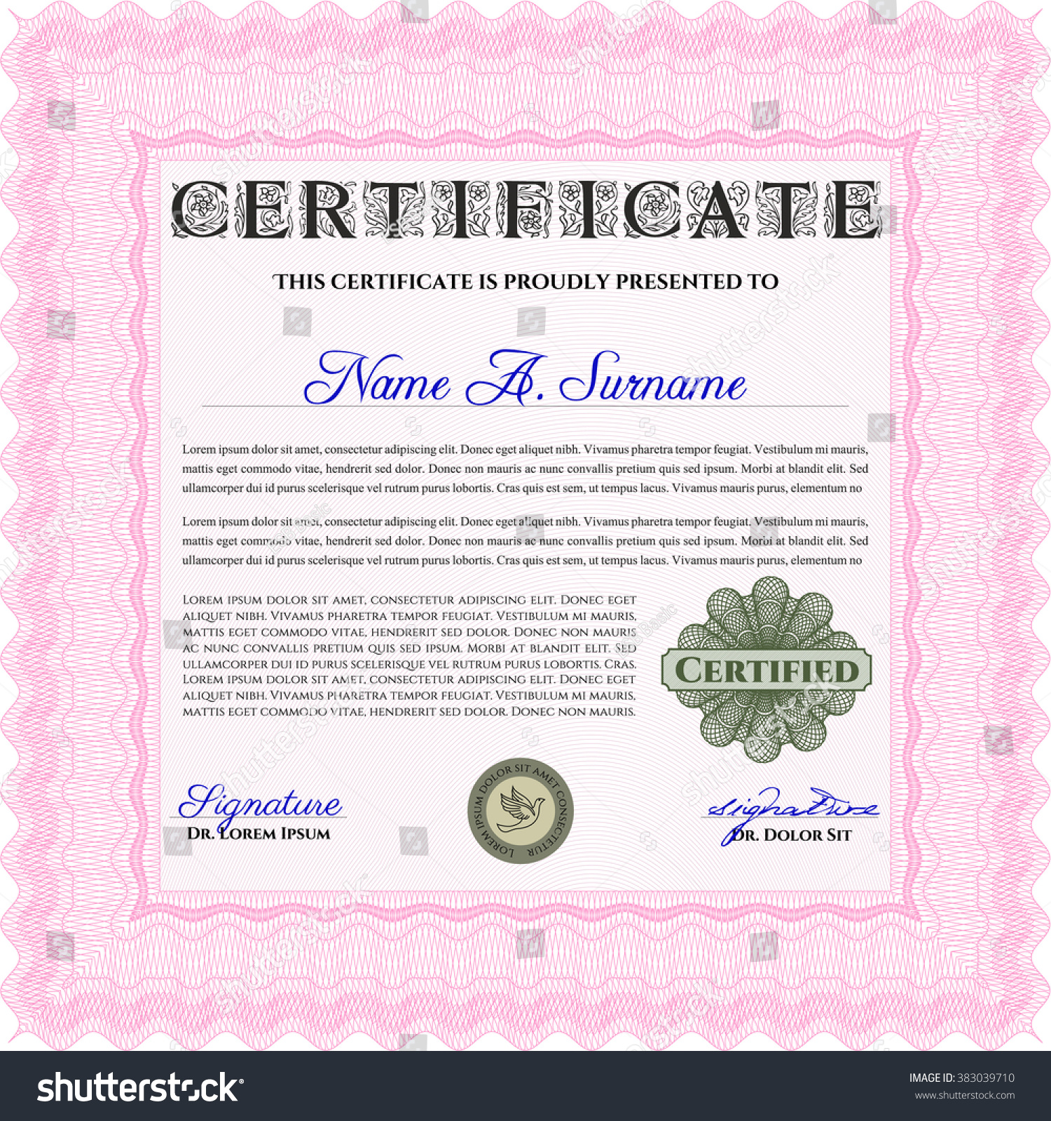 Pink Certificate Printer Friendly Detailed Complex Stock Vector ...