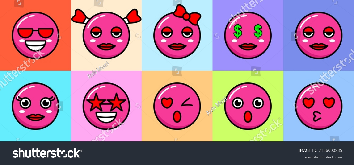 Pink Character Cute Emoticon Illustration Vector Stock Vector (Royalty ...