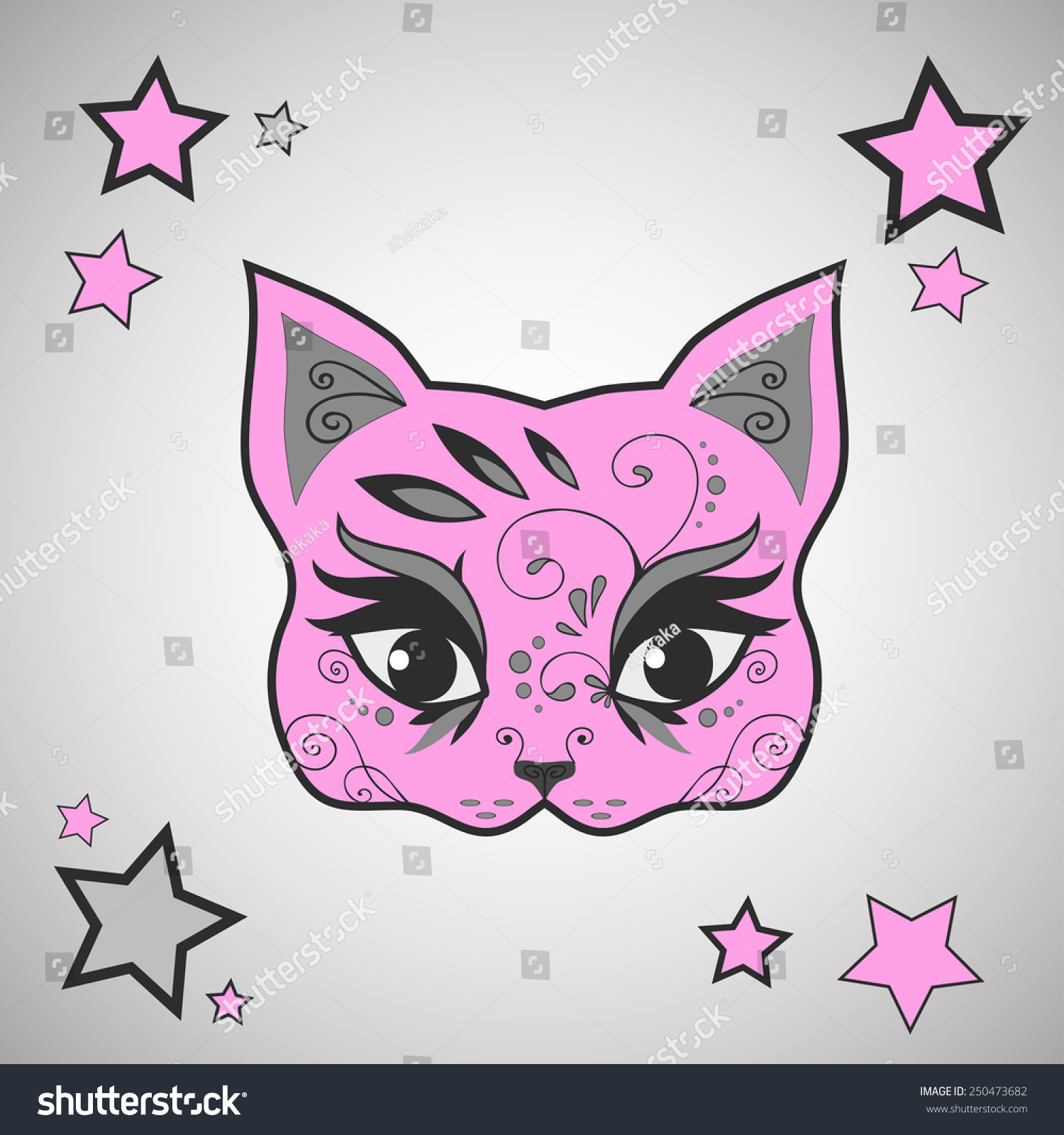 Pink Cute Cat Stars Vector Version Stock Vector (Royalty Free) 250473682