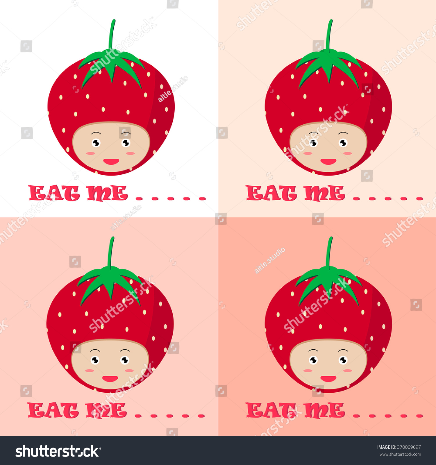 Pink Cute Strawberry Head Stock Vector (Royalty Free) 370069697 ...