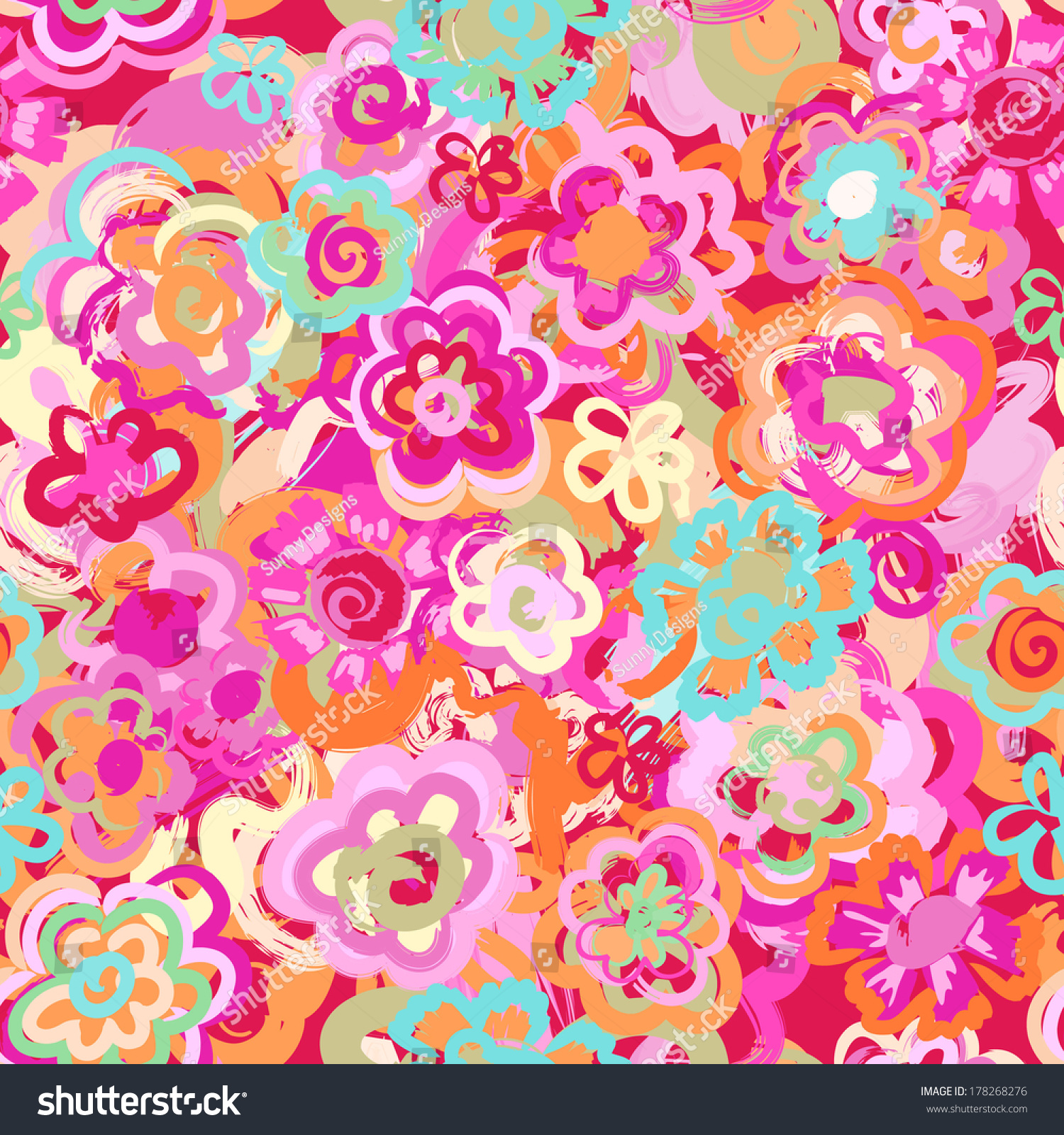 Pink Doodle Flowers Seamless Vector Background Stock Vector (Royalty ...