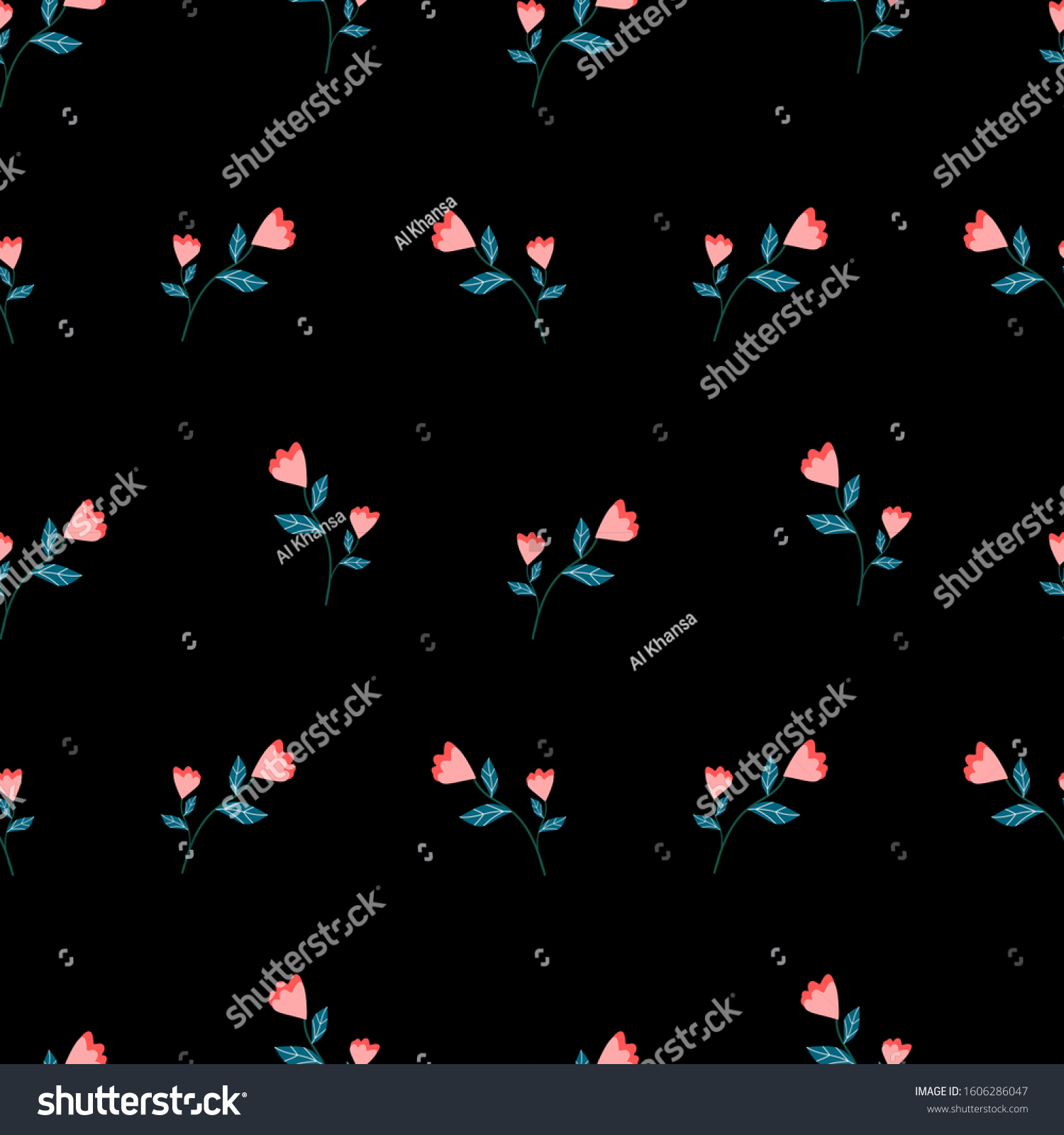 Pink Floral Pattern Black Background Stock Vector (Royalty Free ...