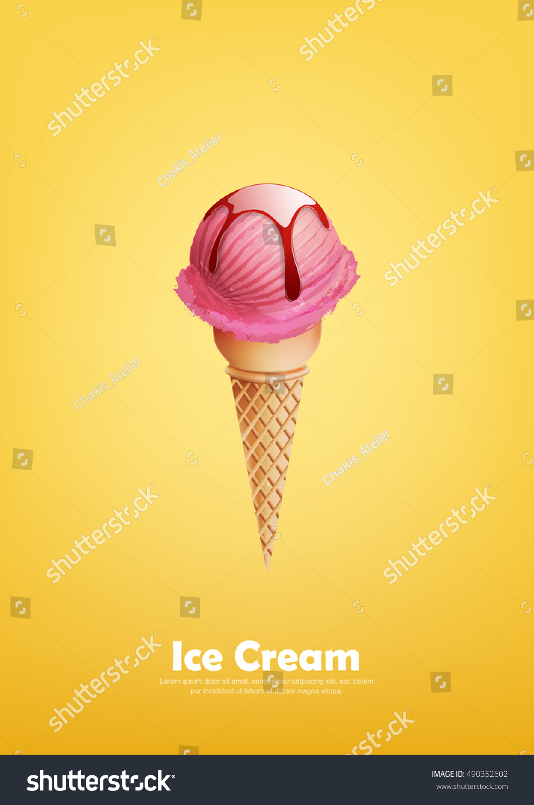 Pink Ice Cream Cone Strawberry Raspberry Stock Vector Royalty Free