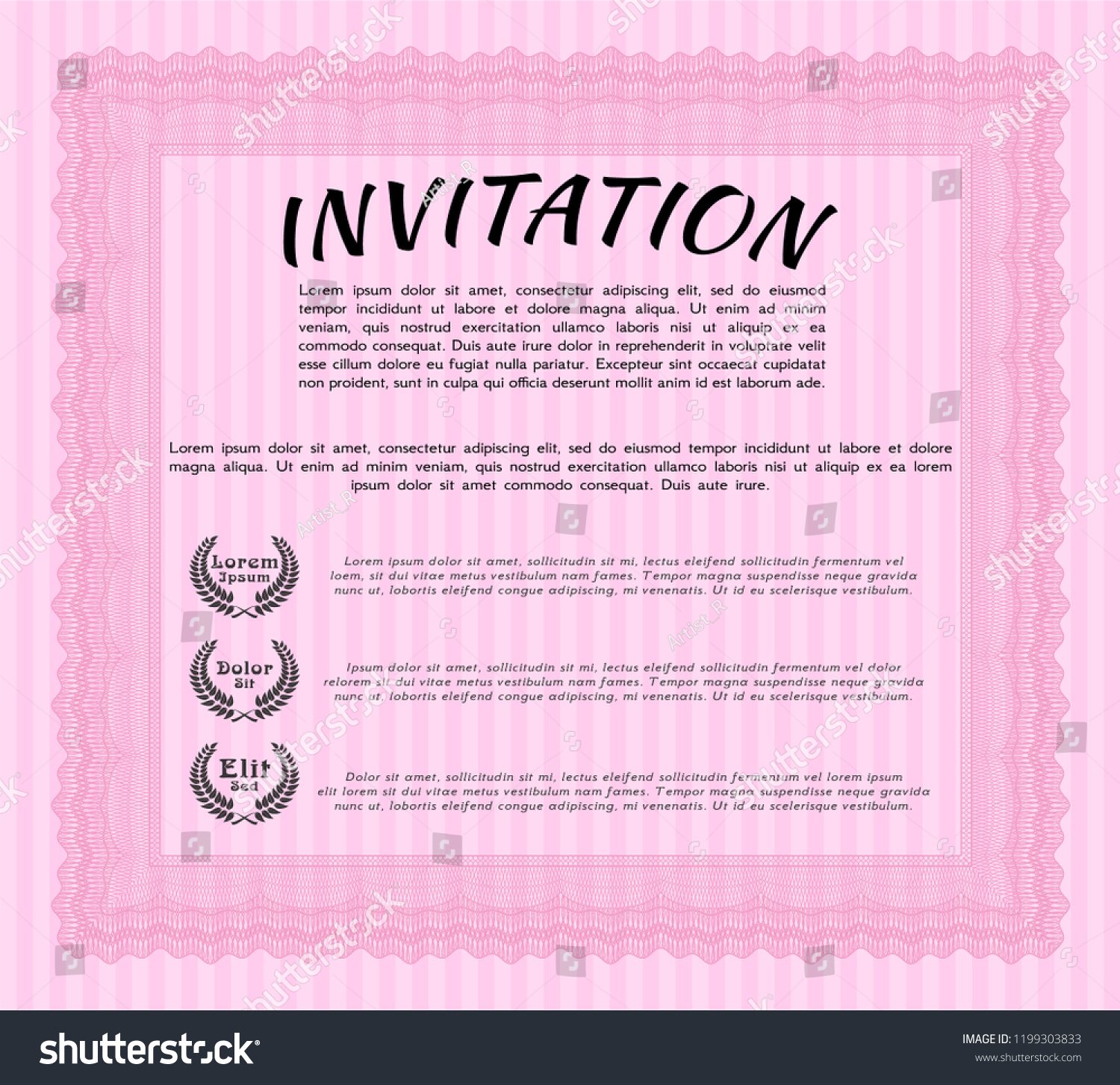 Pink Invitation Template Vector Illustration Complex Stock Vector ...
