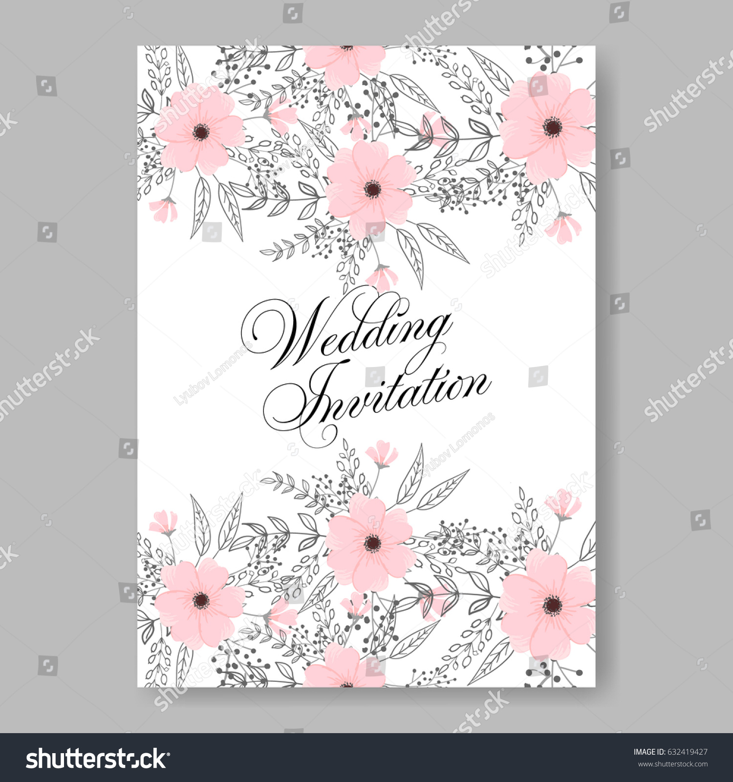 Pink Rose Wedding Invitation Vector Template Stock Vector (Royalty Free ...