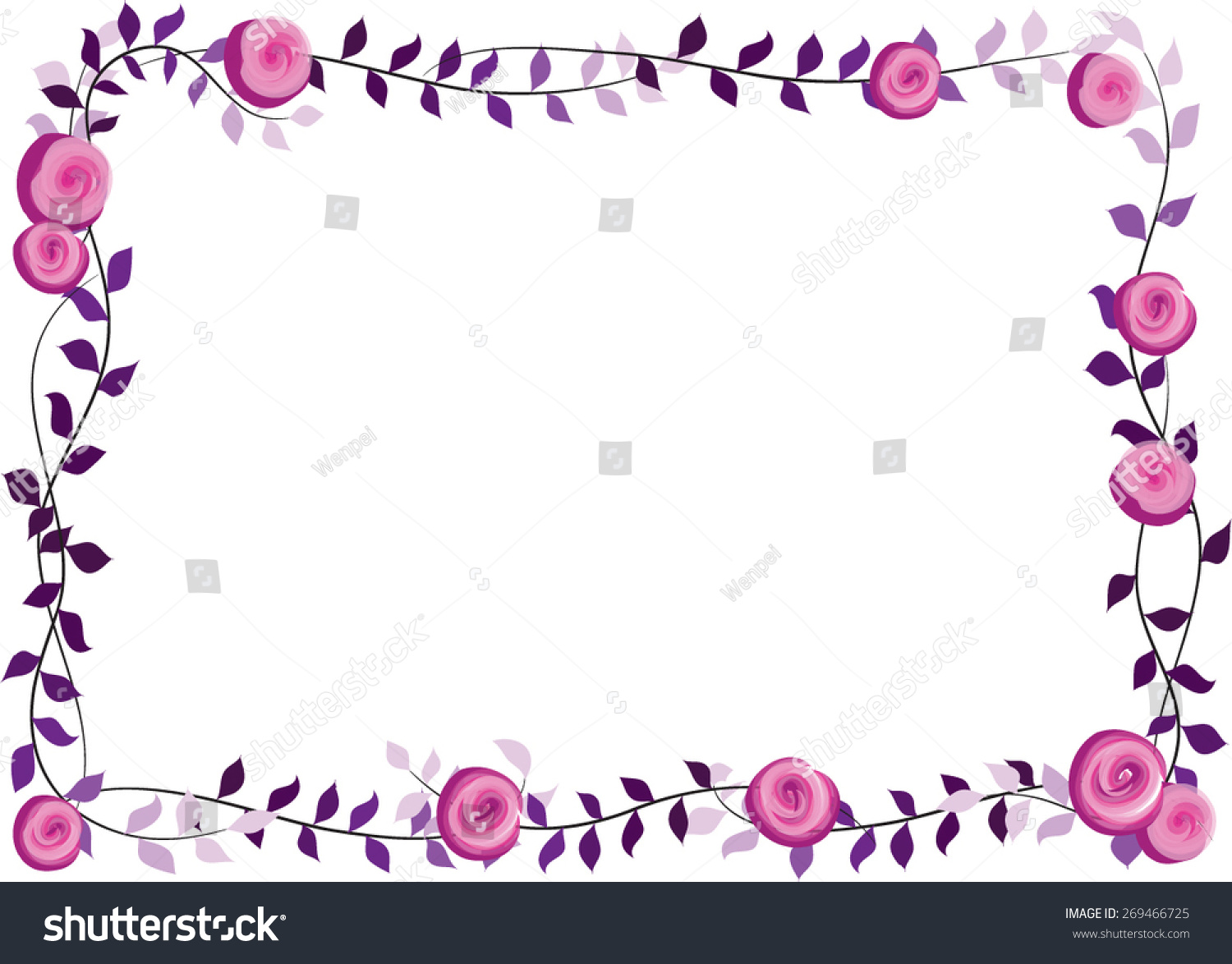 Pink Rose Leaf Border Stock Vector (Royalty Free) 269466725
