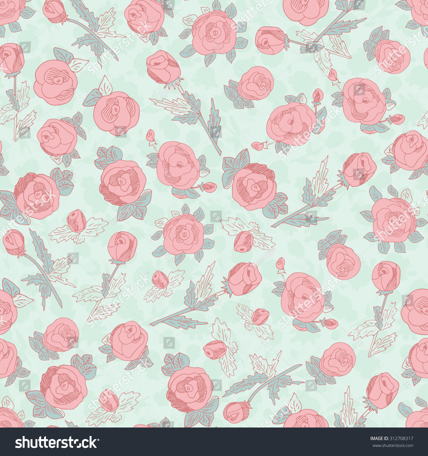 Pink Roses Seamless Texture Wallpaper Sketch Stock Vector (Royalty Free ...