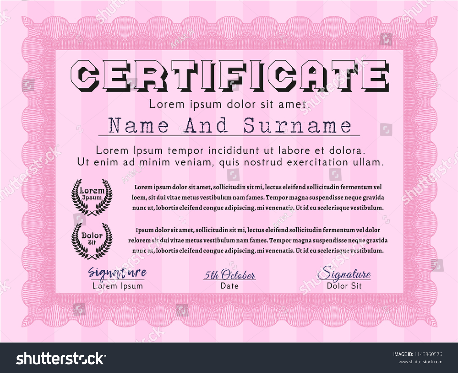 Pink Sample Certificate Elegant Design Detailed Stock Vector (Royalty ...