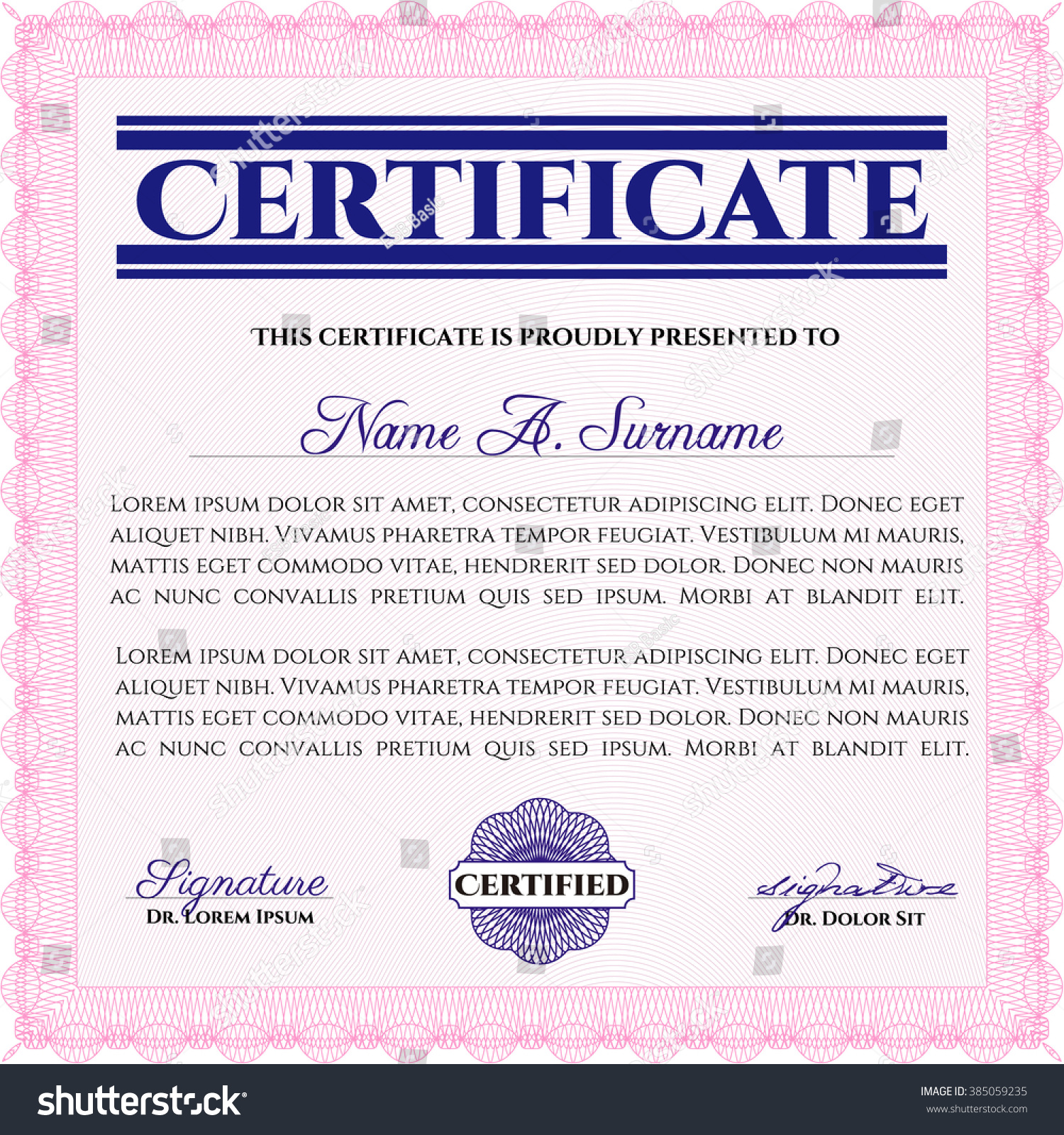 Pink Sample Certificate Frame Certificate Template: เวกเตอร์สต็อก (ปลอด ...