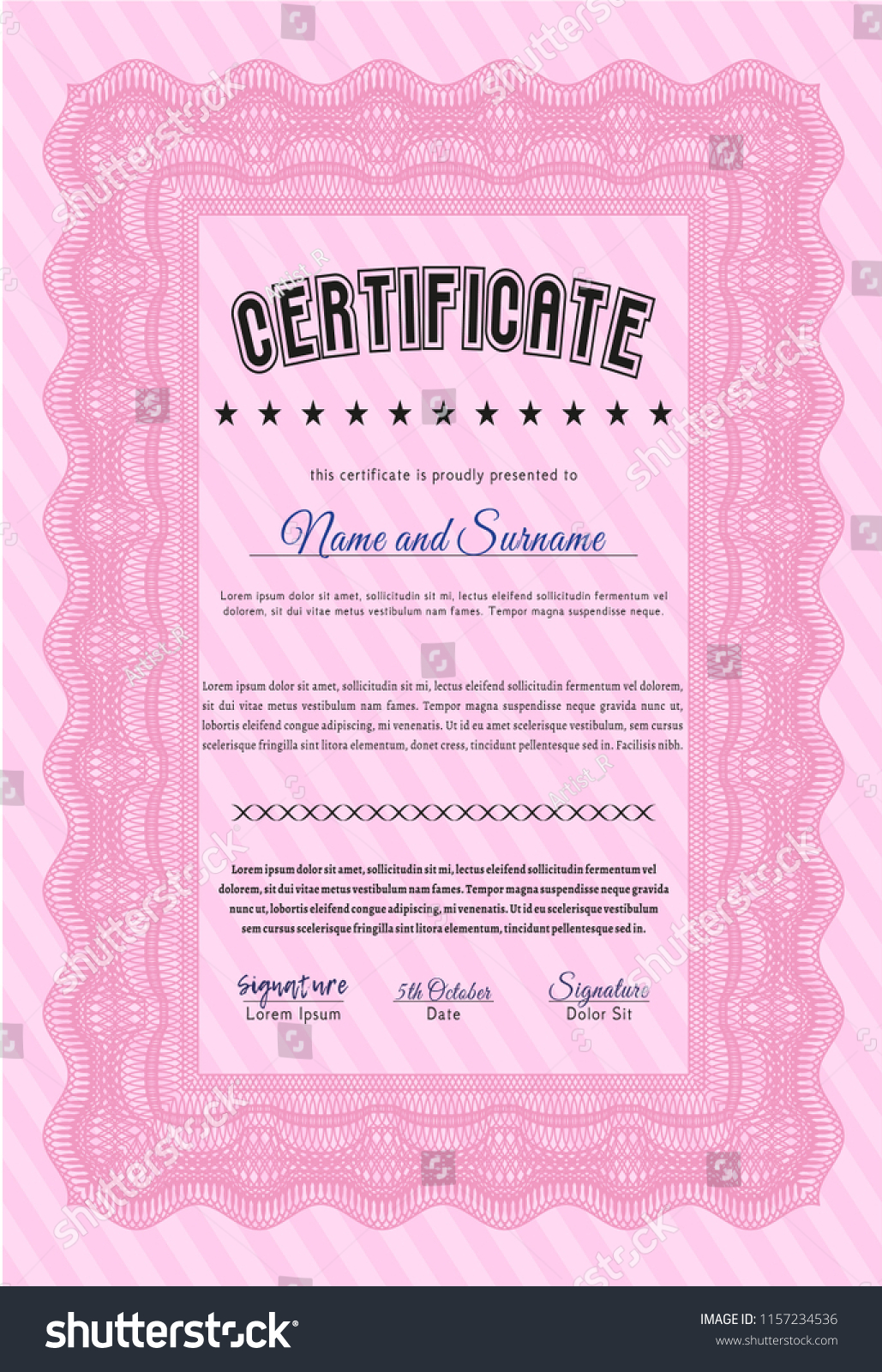 Pink Sample Certificate Diploma Artistry Design Stock Vector (Royalty ...