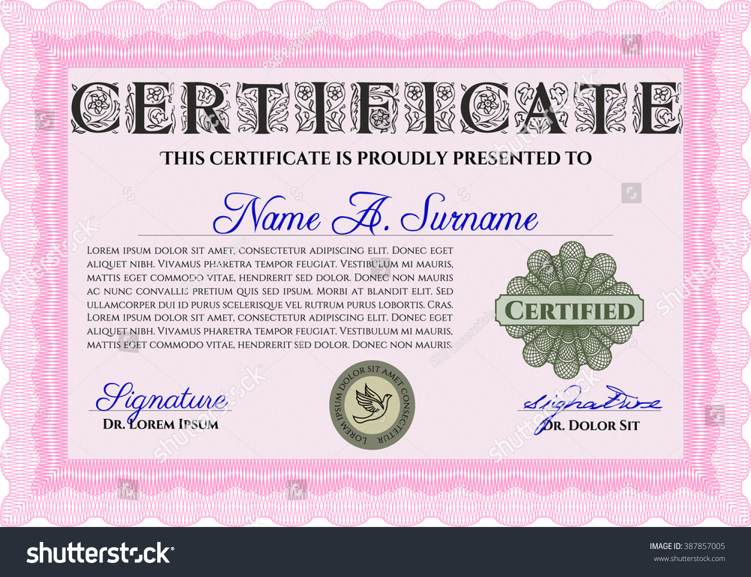Pink Sample Certificate Diploma Elegant Design Stock Vector (Royalty ...