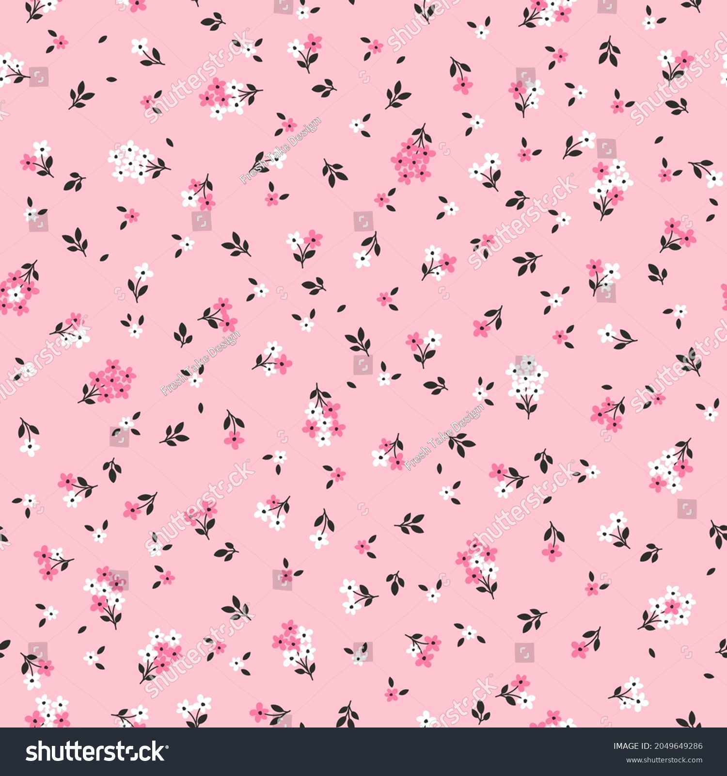 Pink Seamless Pattern White Flowers Stock Vector (Royalty Free) 2049649286