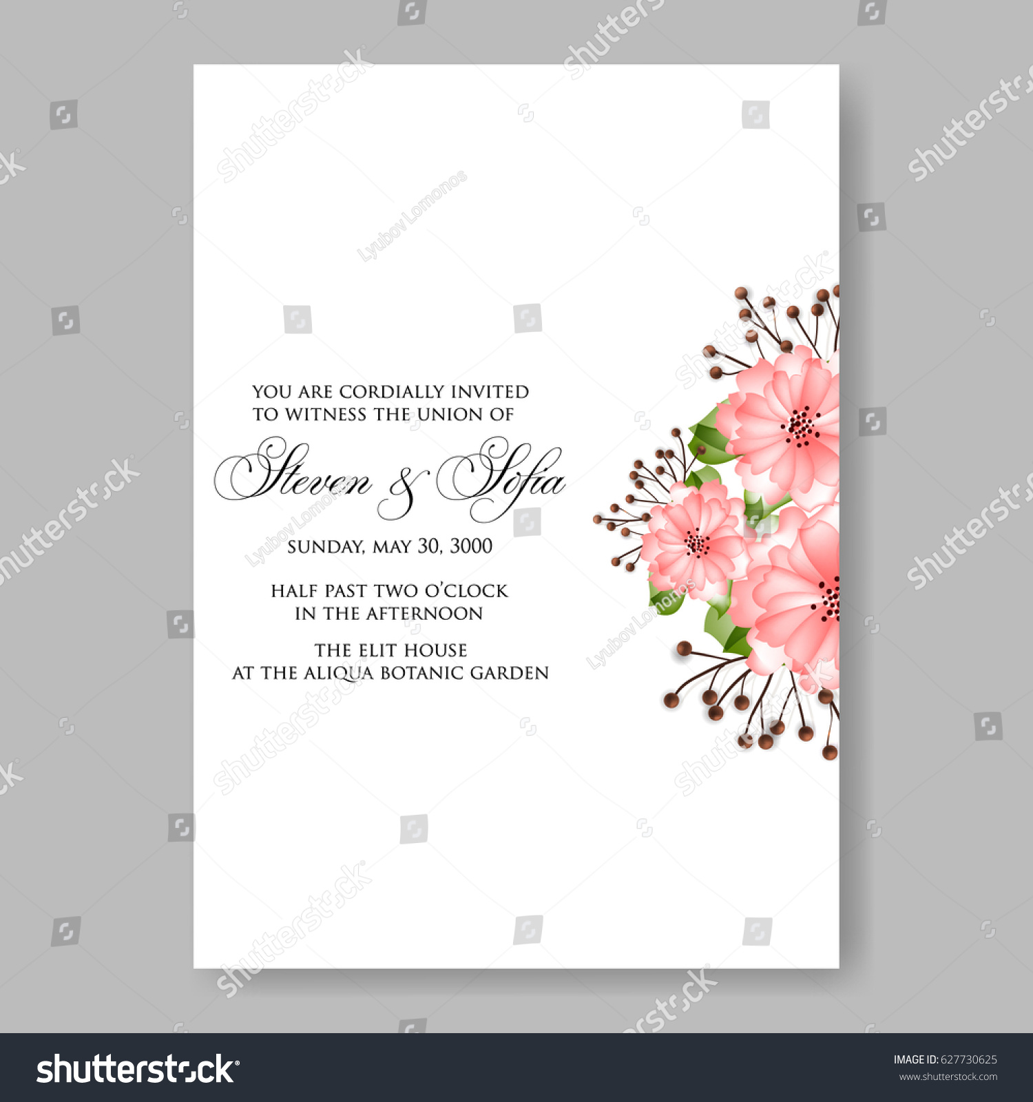Pink Spring Flower Wedding Invitation Vector Stock Vector (Royalty Free ...