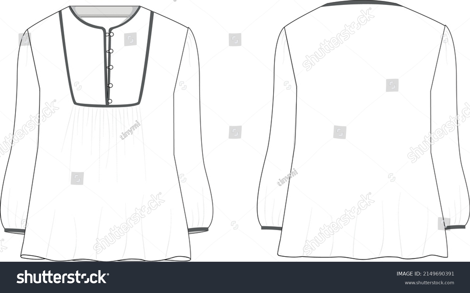Piping Detailed Blouse Cad Vector Technical Stock Vector (Royalty Free ...