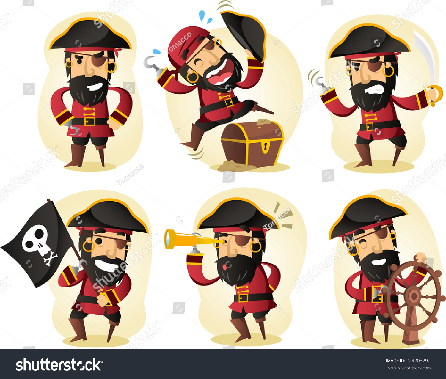 Pirate Cartoon Set Stock Vector Illustration 224208292 : Shutterstock
