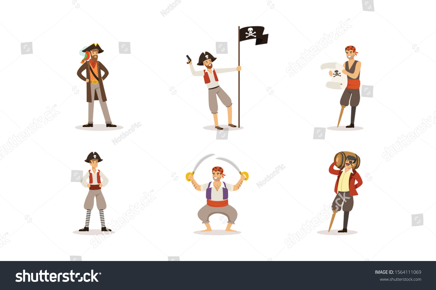 Pirate Characters Posing Different Situations Vector: เวกเตอร์สต็อก ...