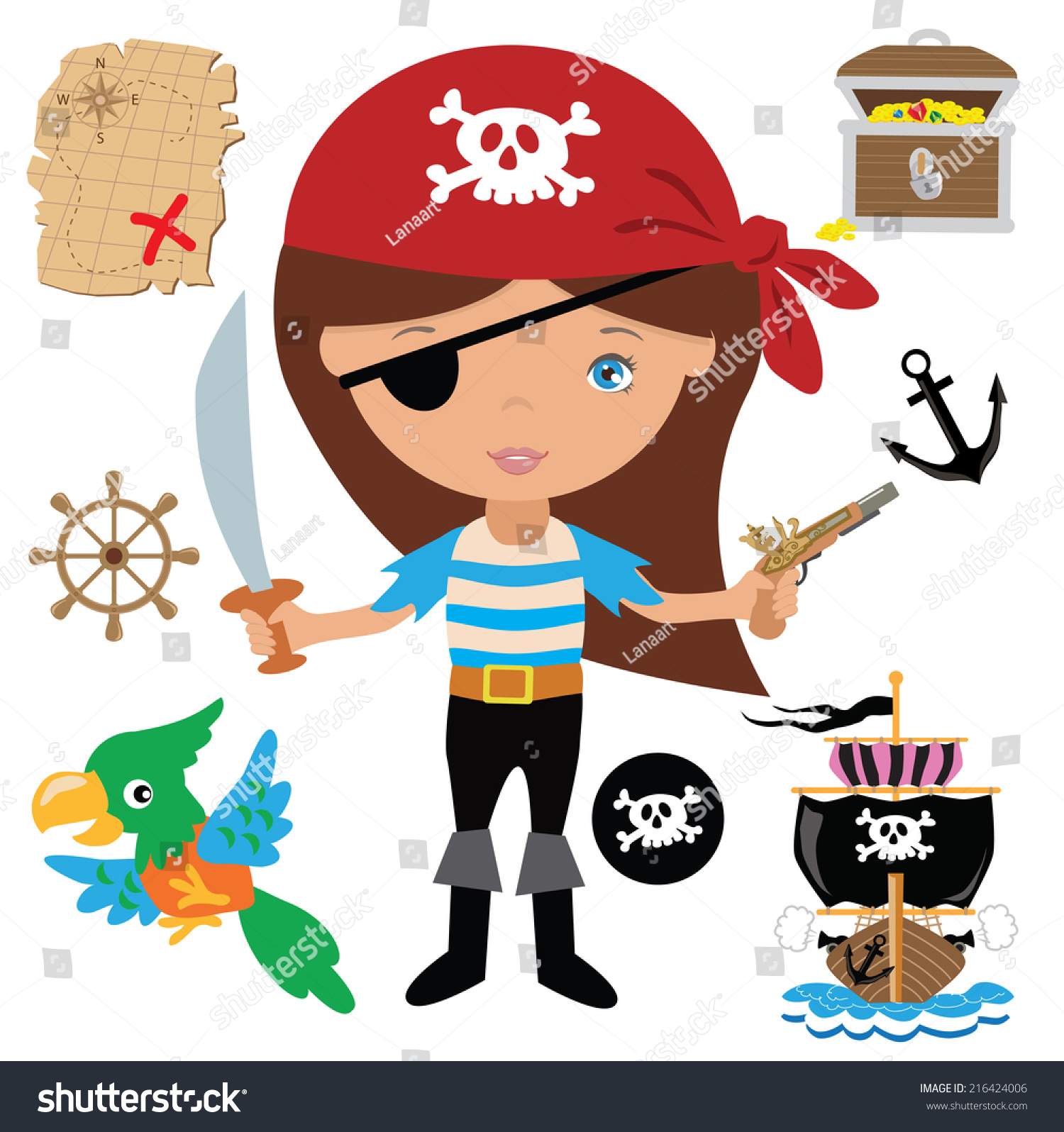 Pirate Girl Vector Illustration Stock Vector Royalty Free 216424006