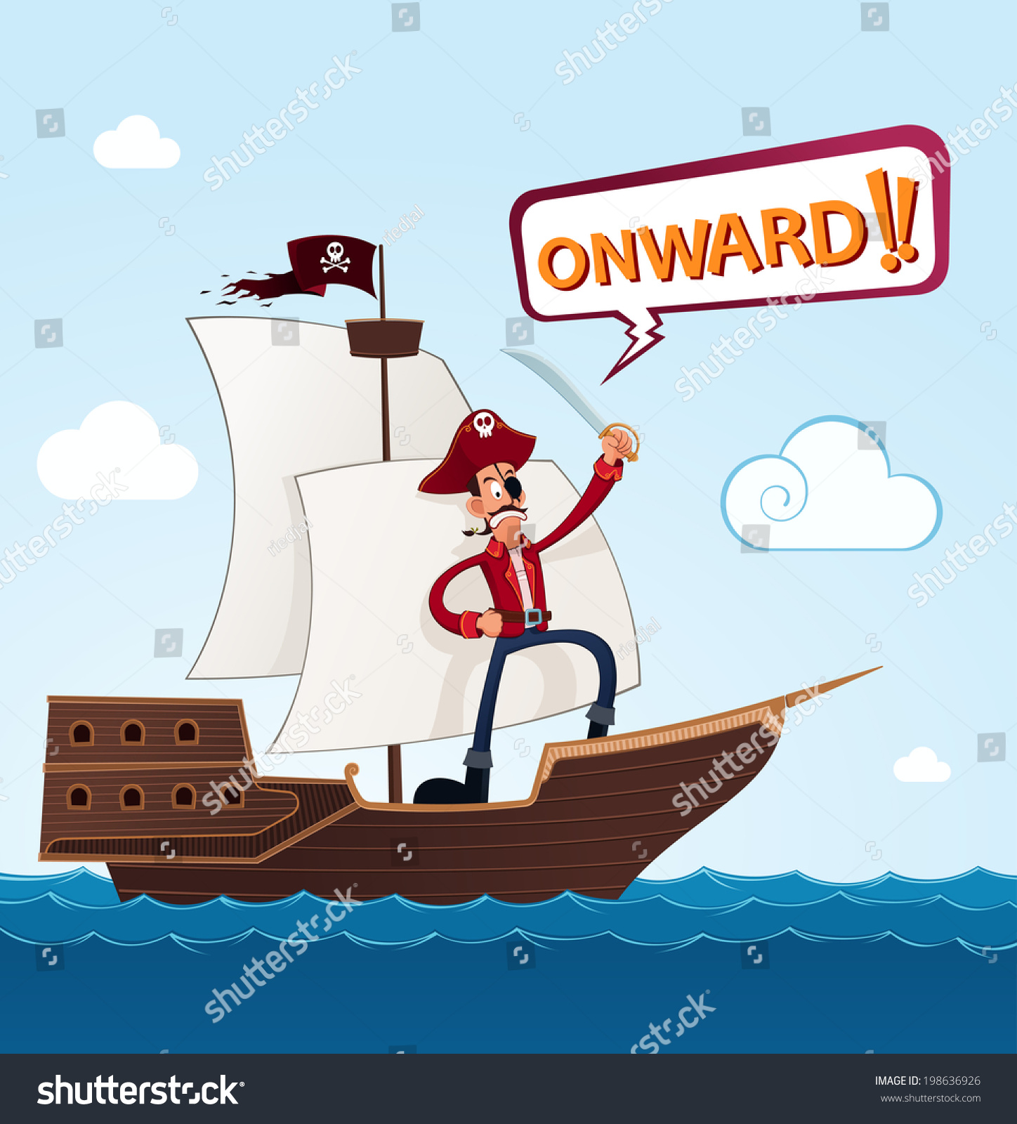 Pirate Giving Command On Sailing Ship : image vectorielle de stock ...