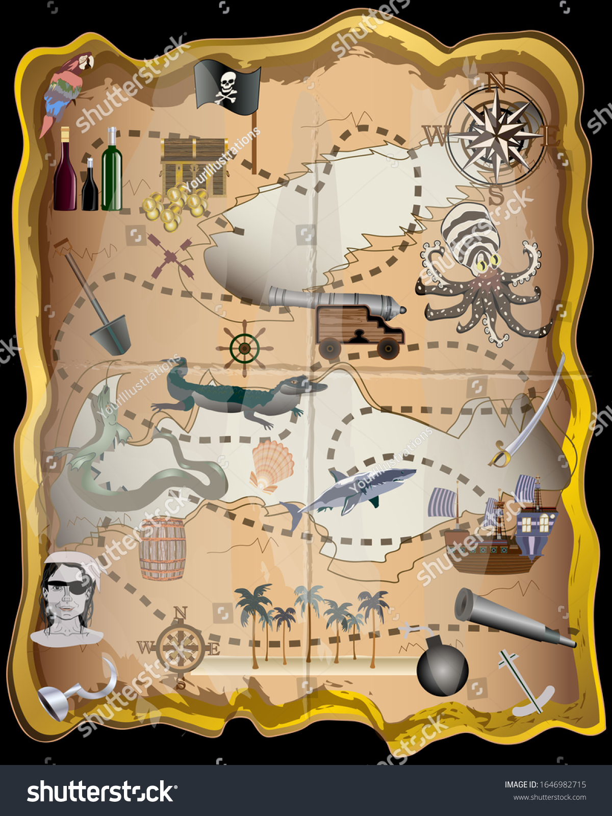 Pirate Map Elements Vector Kit Use Stock Vector (Royalty Free) 1646982715