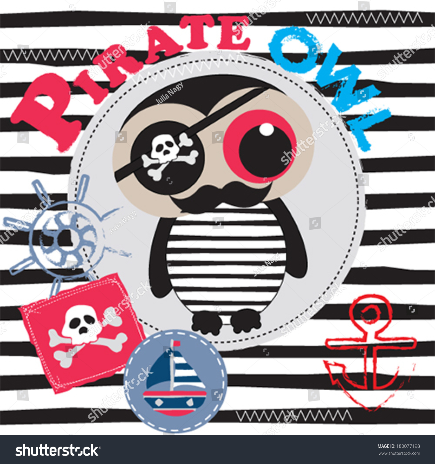 Pirate Owl Vector Illustration Stock Vector (Royalty Free) 180077198