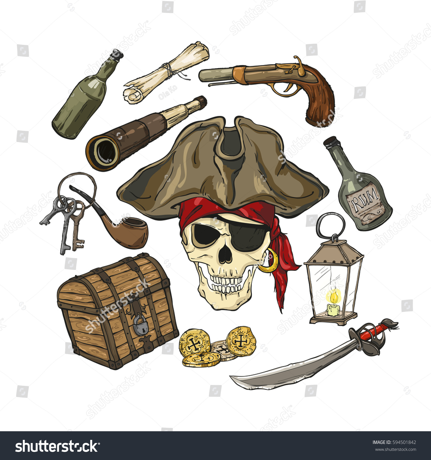 Pirate Set Different Objects Isolated On Stock Vector (Royalty Free ...