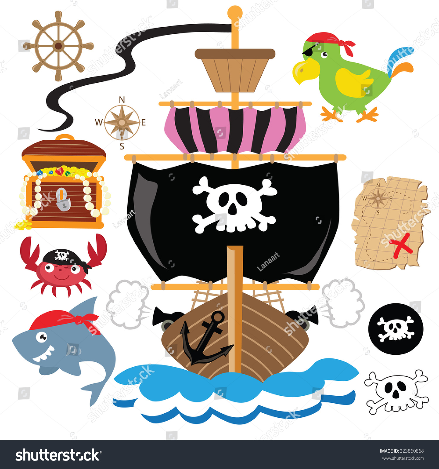 Pirate Ship Vector Illustration Stock Vector (Royalty Free) 223860868