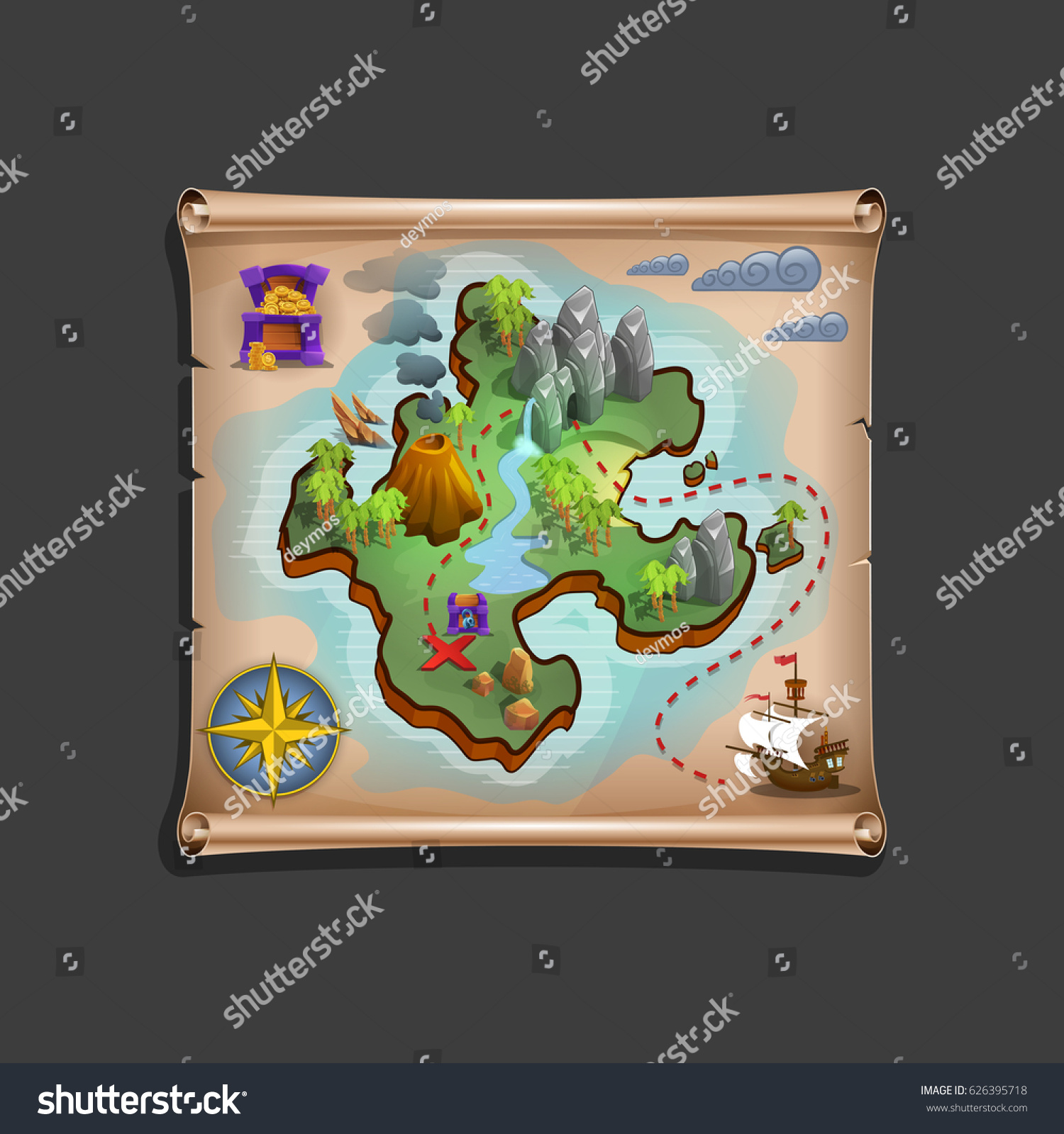 Pirate Treasure Map Vector Illustration Stock Vector (Royalty Free ...
