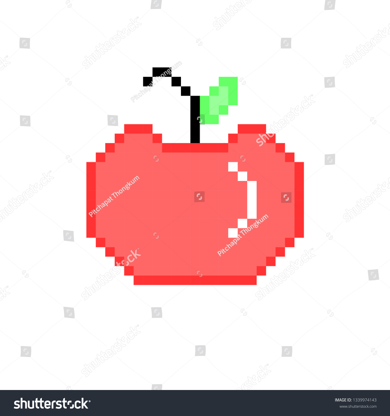 Pixel Art Apple: vector de stock (libre de regalías) 1339974143