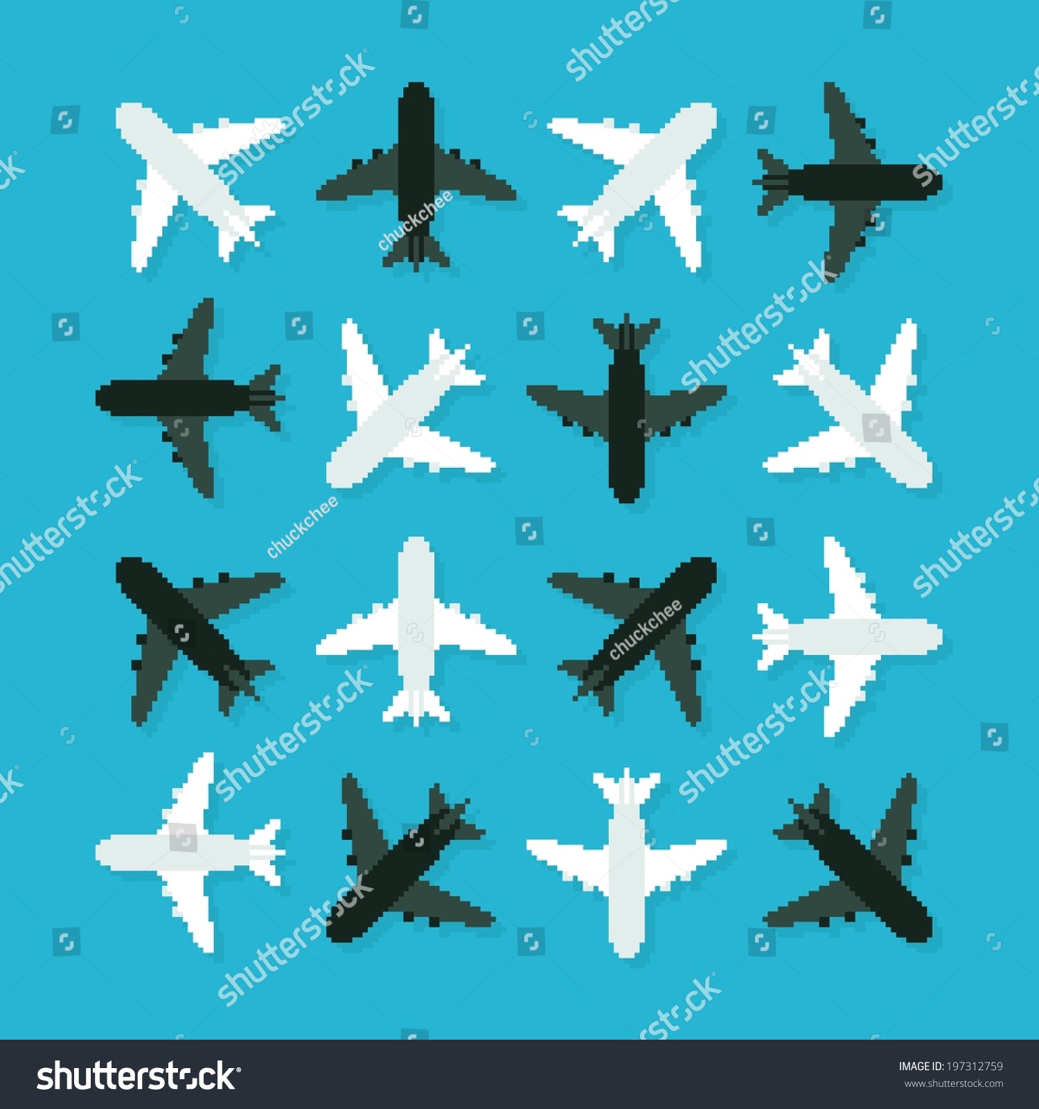 Pixel Art 8bit Planes Turned Different: vector de stock (libre de ...