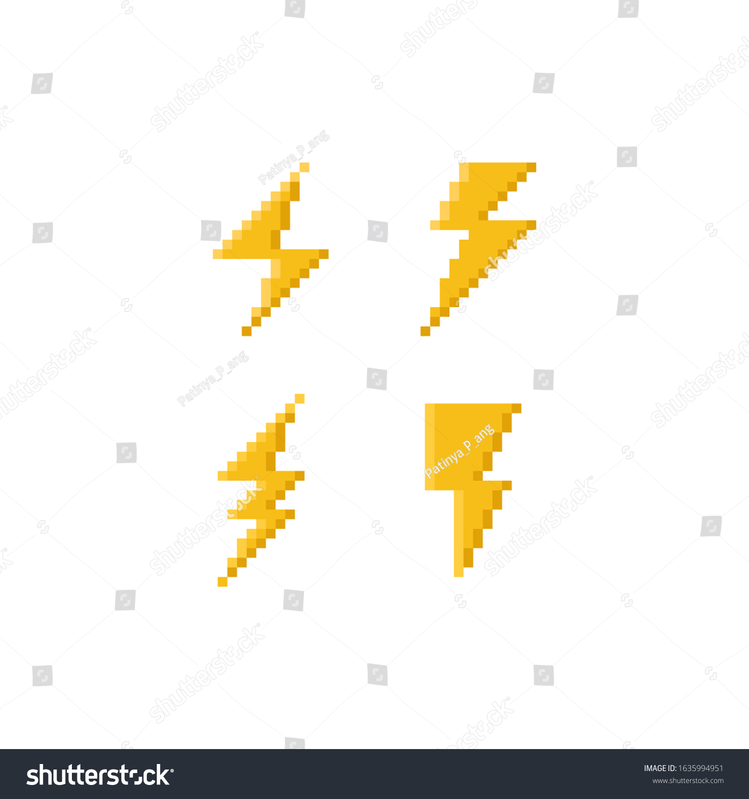 Pixel Art 8bit Thunder Icon Set: стоковая векторная графика (без ...