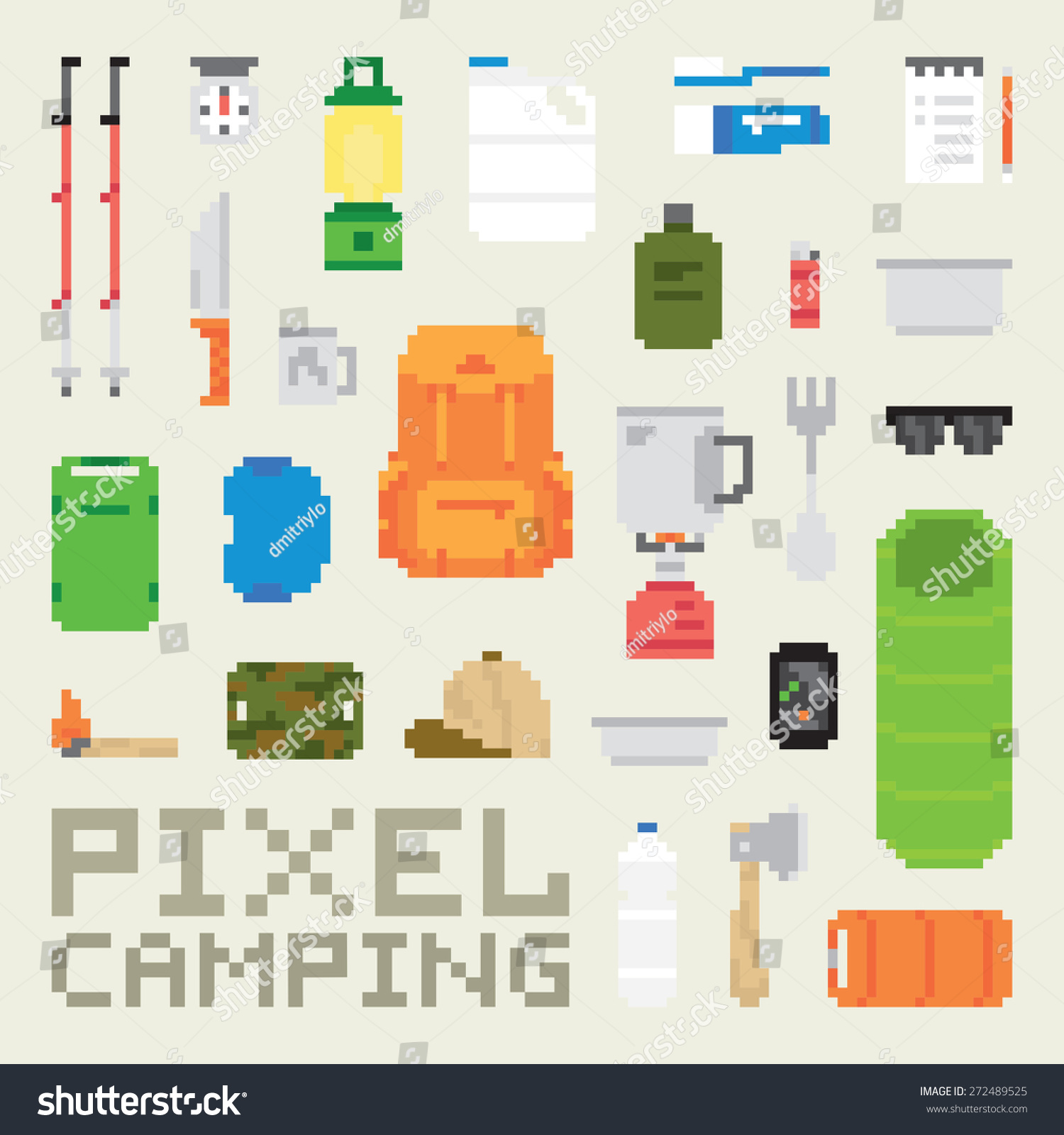 Pixel Art Camping Goods Isolated Vector Stock Vector (Royalty Free ...